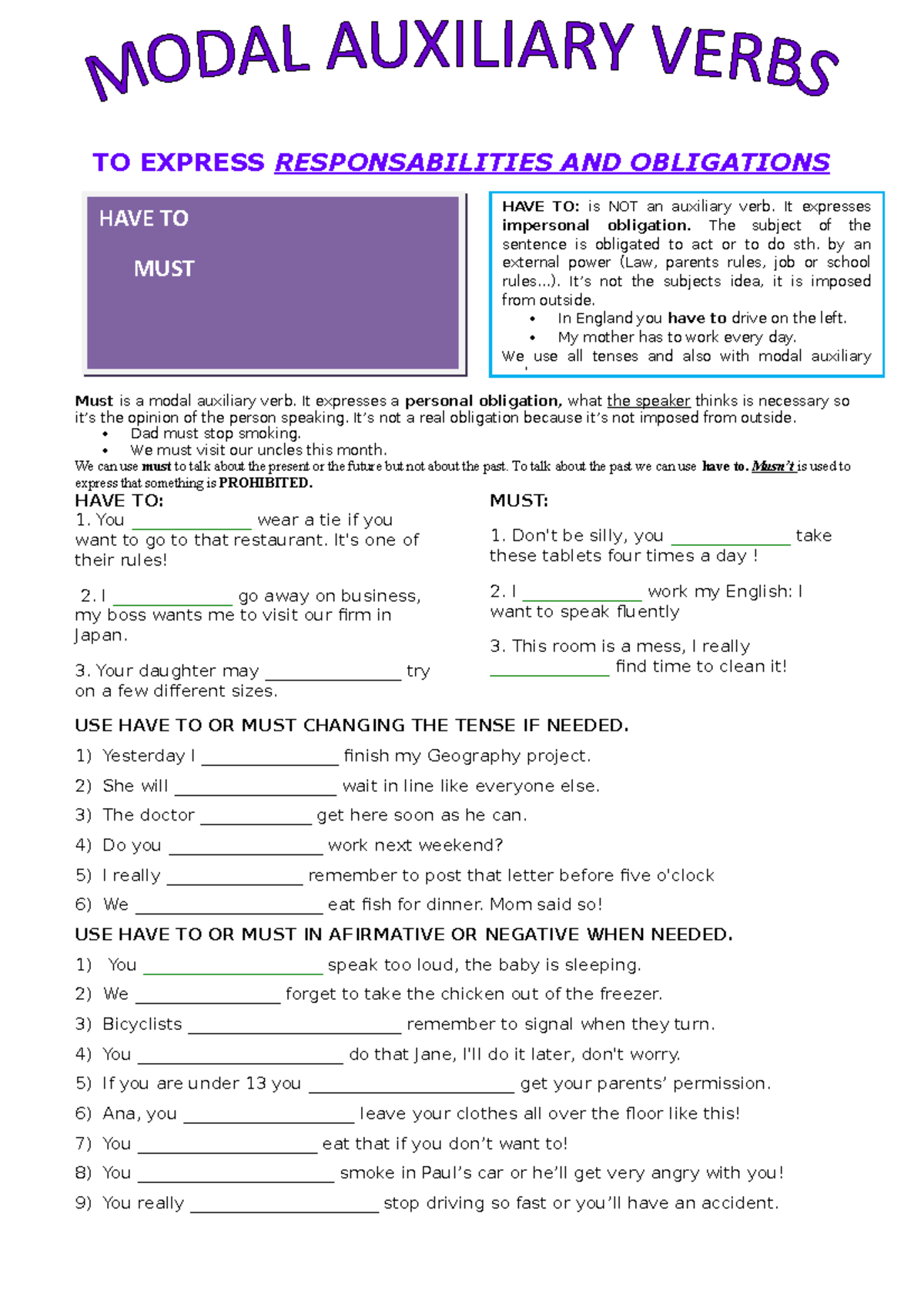 Have-to-must-grammar-drills 40213 - TO EXPRESS RESPONSABILITIES AND ...