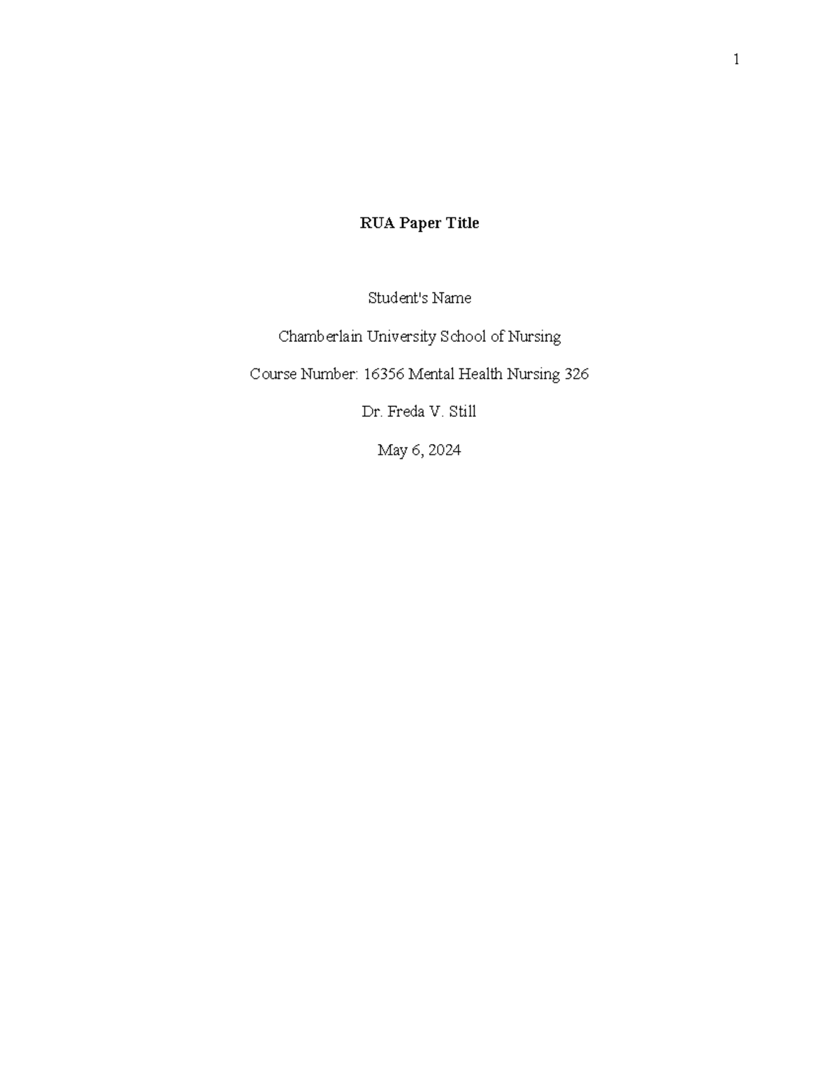 Example RUA Paper - 1 RUA Paper Title Student's Name Chamberlain ...