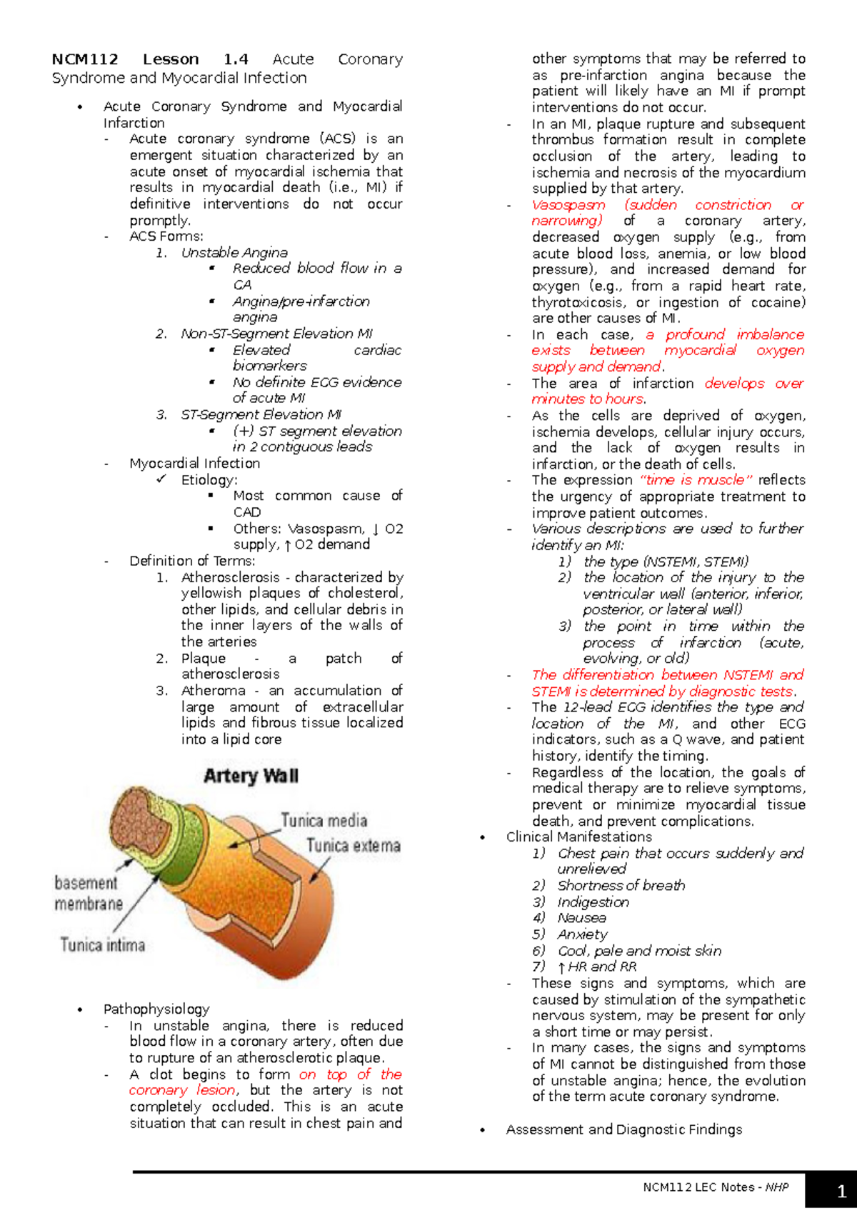 Lesson 1.3 - Acute Coronary Syndrome and Myocardial Infection - NCM112 ...