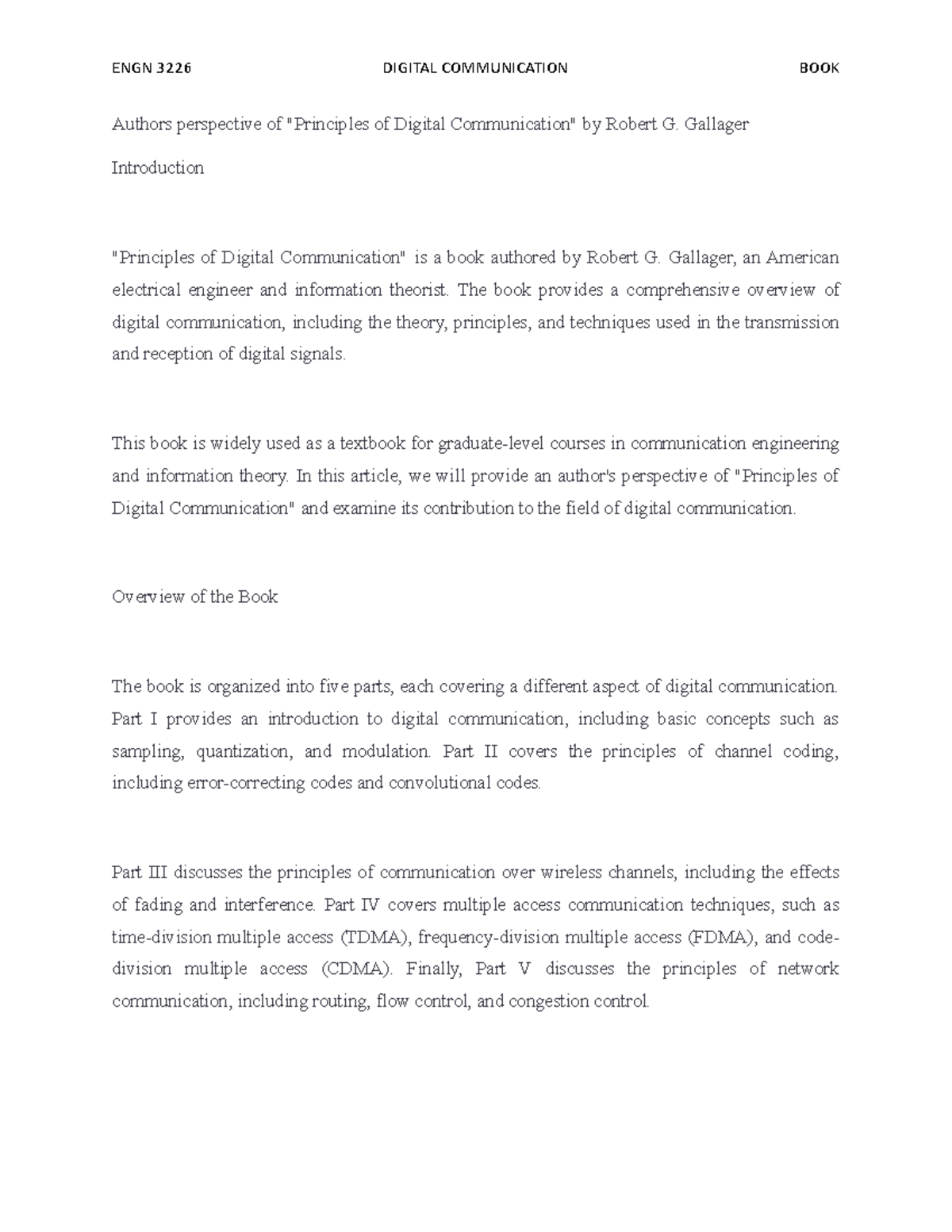 Authors perspective of Principles of Digital Communication by Robert G ...