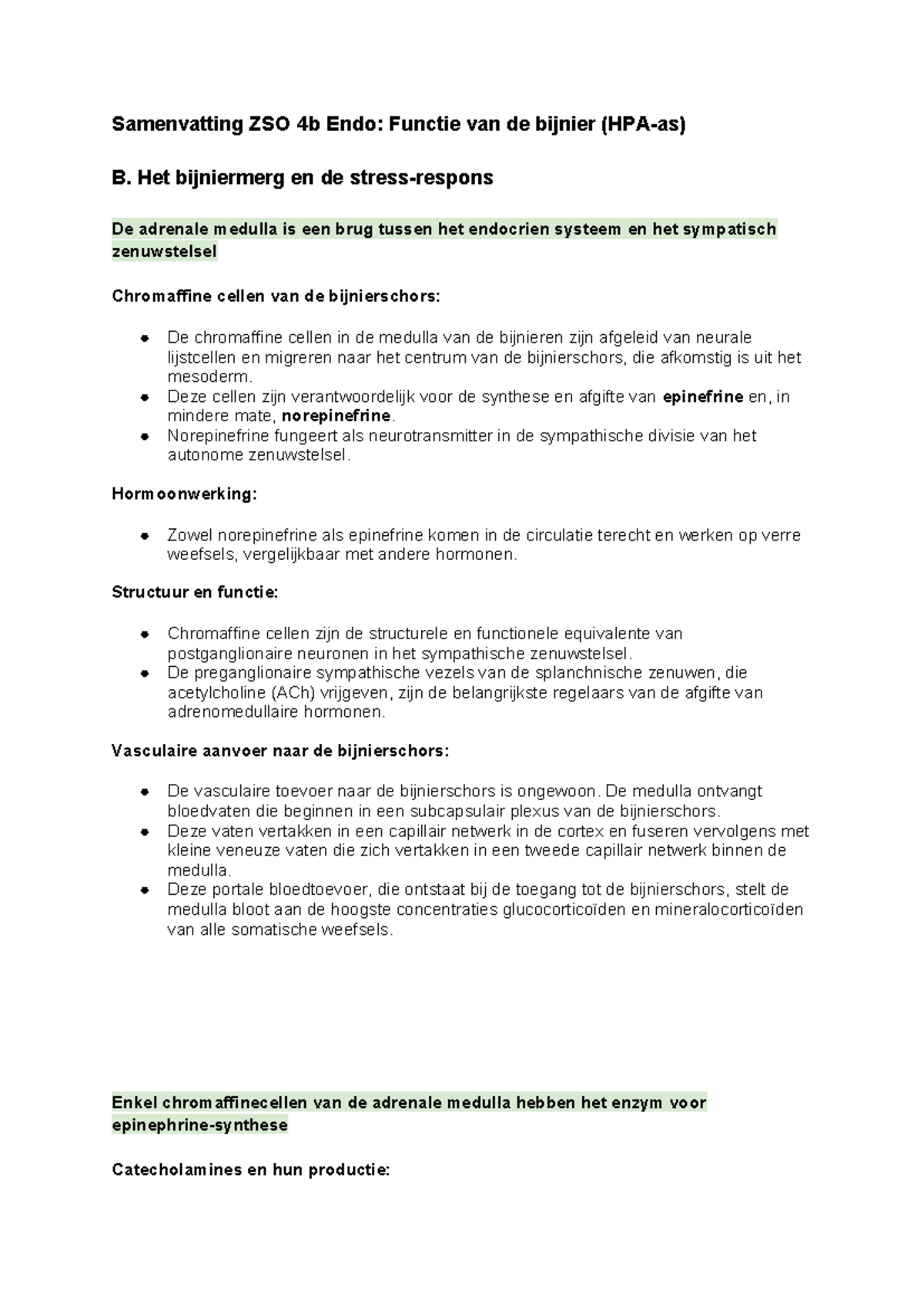 Samenvatting ZSO 4b Endo Functie van de bijnier (HPA-as) - Het ...