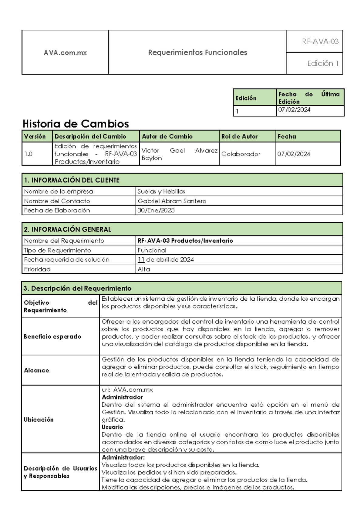RF-AVA-07-Productos Inventario-1 - AVA.com Requerimientos Funcionales ...