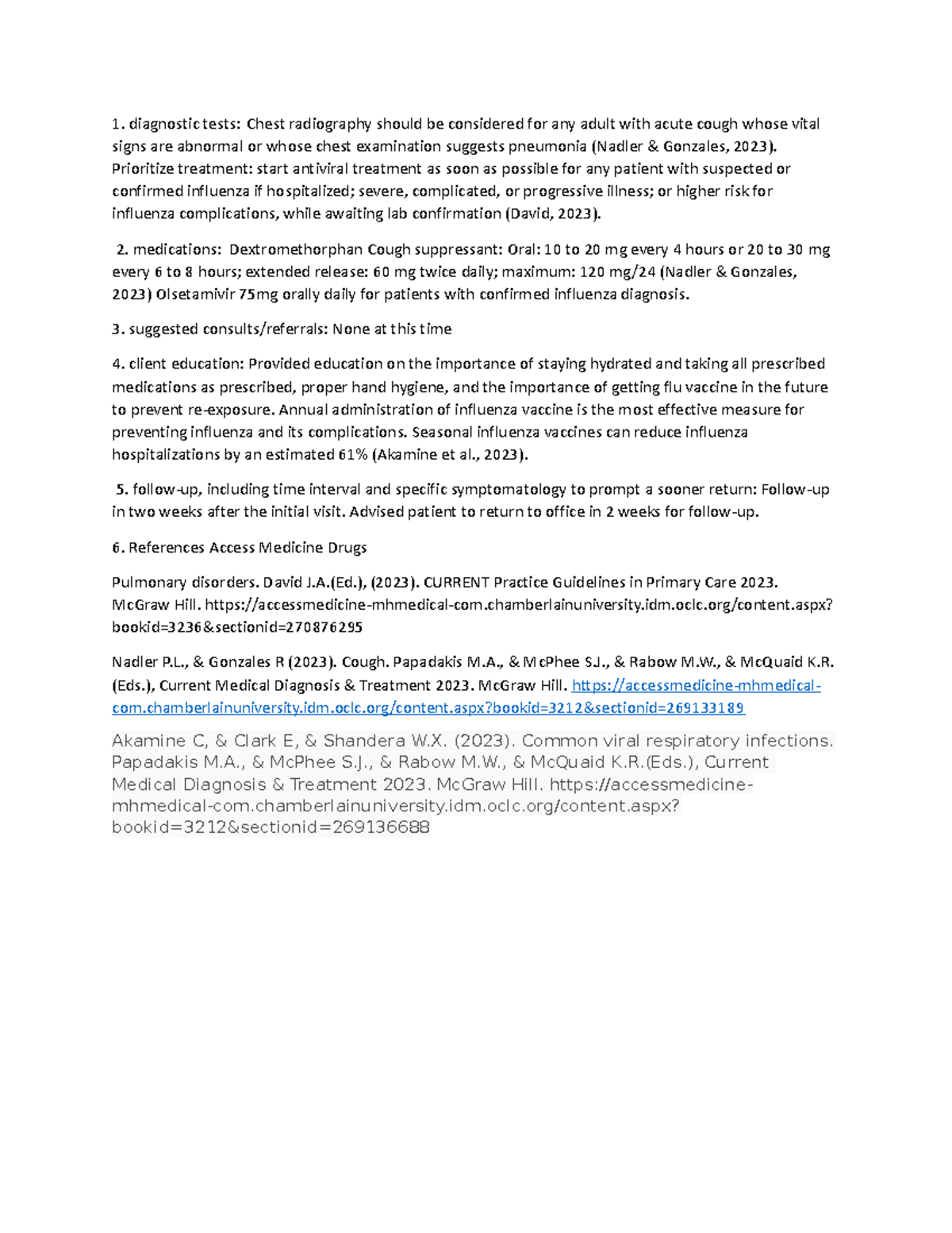 Plan ihuman week 2 - Management plan - diagnostic tests: Chest ...