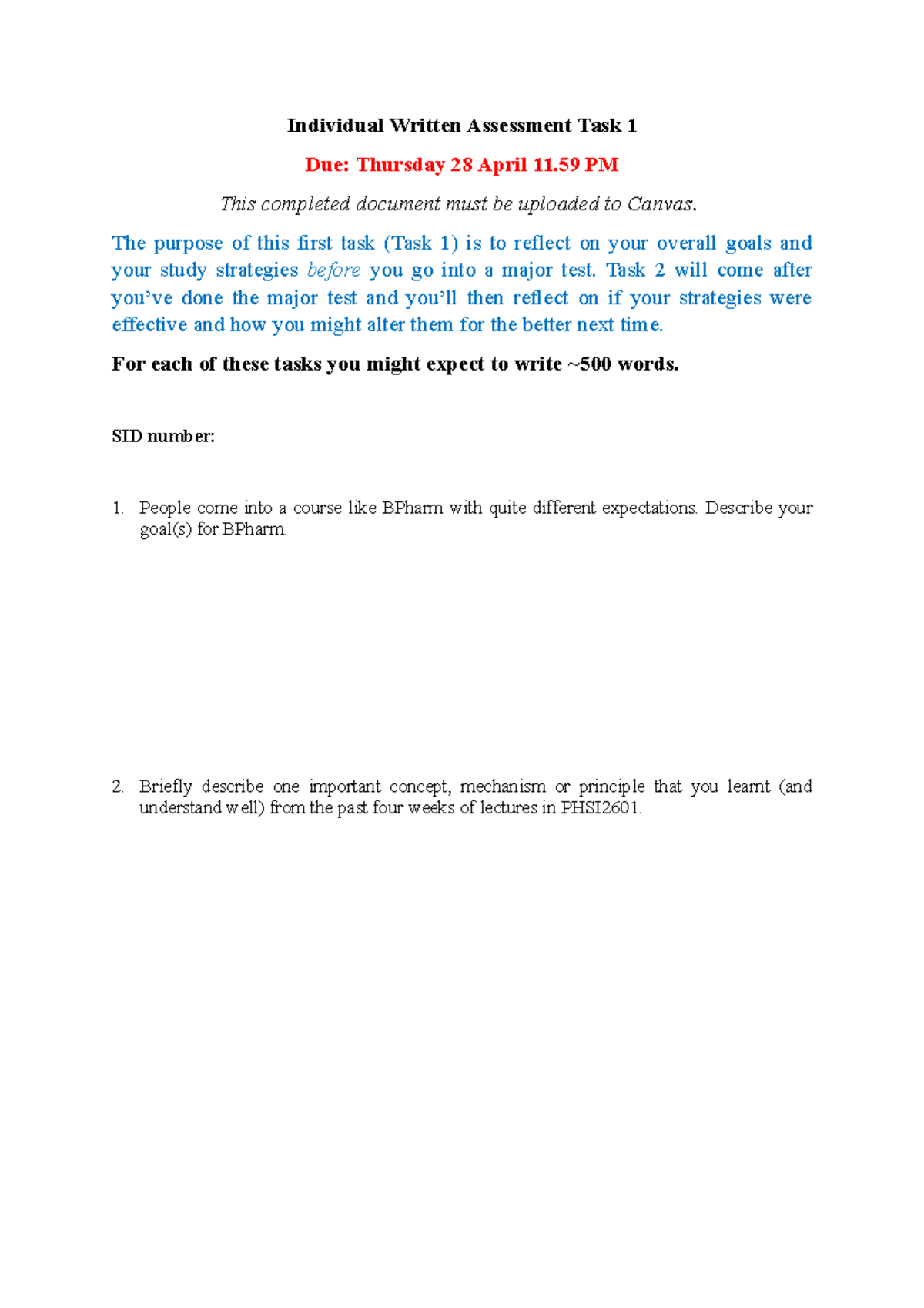 Individual Written Assessment Task 1 - The purpose of this first task (Task 1) is to reflect on ...