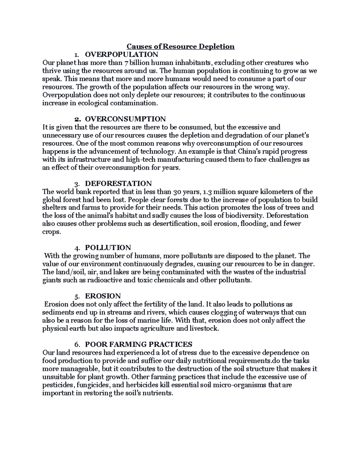Causes effects and solutions of Resource Depletion - Environmental ...