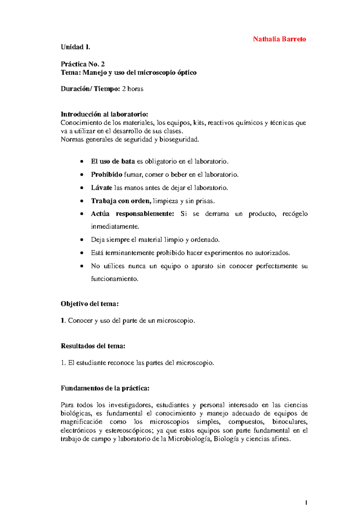 Hoja De Trabajo Sobre Microscopio Para La Escuela Secundaria