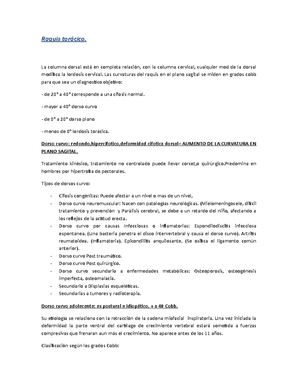 Resumen DE Raquis Toraxico TK1docx - Raquis torácico. La columna dorsal ...