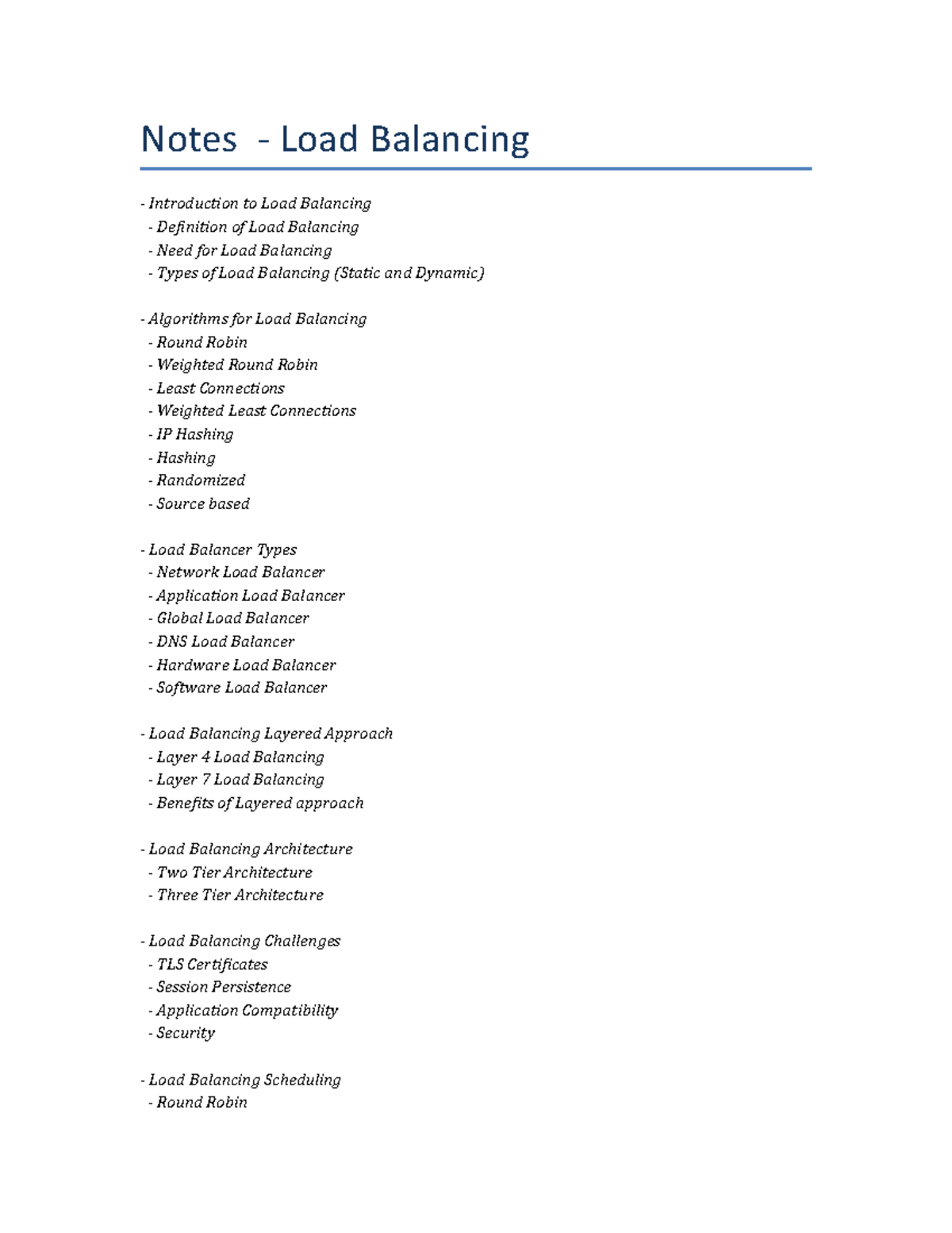 Lecture notes - Load Balancing - Notes - Load Balancing Introduction to ...