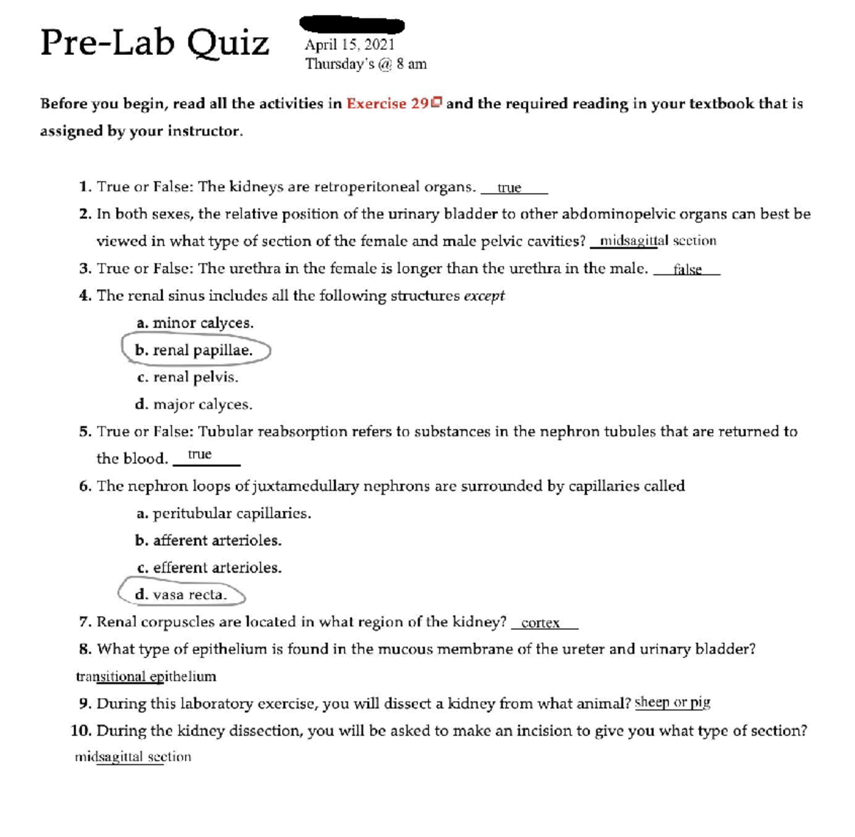 Lab Exercises 29 and 30 - This is from Pearson - Quiz April 15, 2021 8 ...