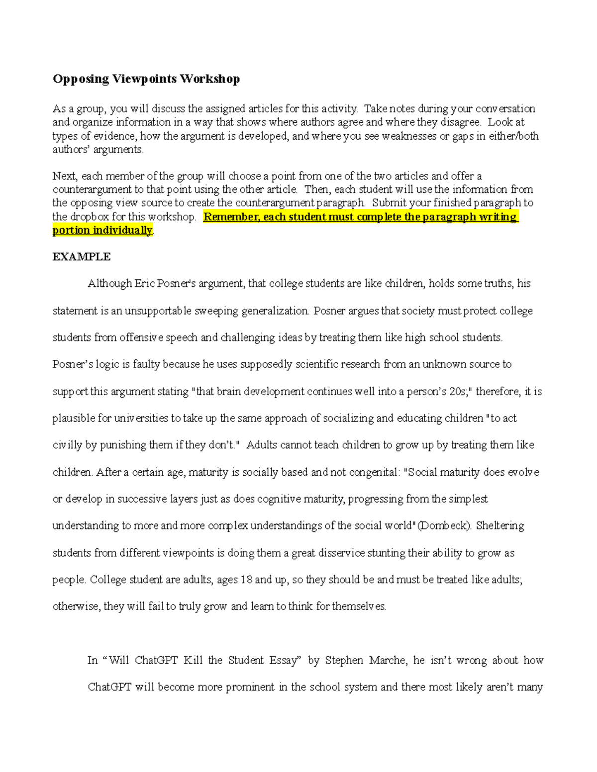 Opposing Viewpoints Workshop (1) - Opposing Viewpoints Workshop As a ...