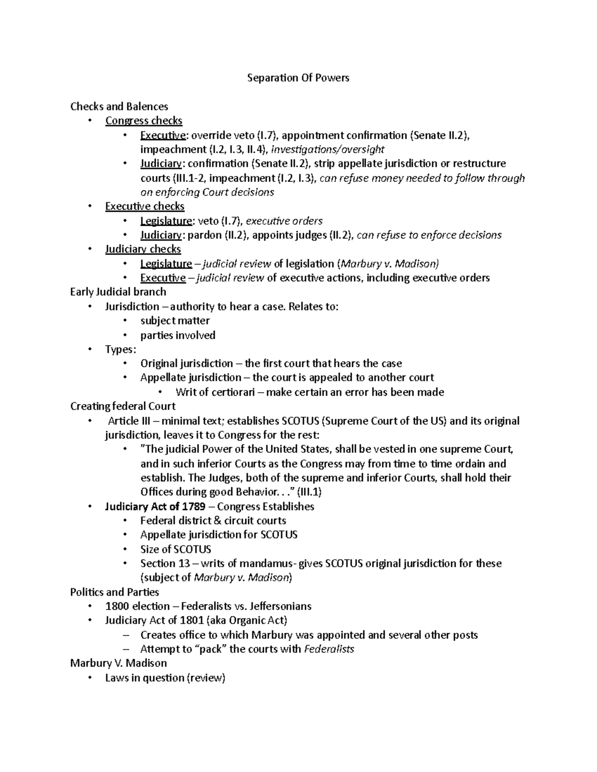 Separation Of Powers - Notes from the US Constitution, its ...