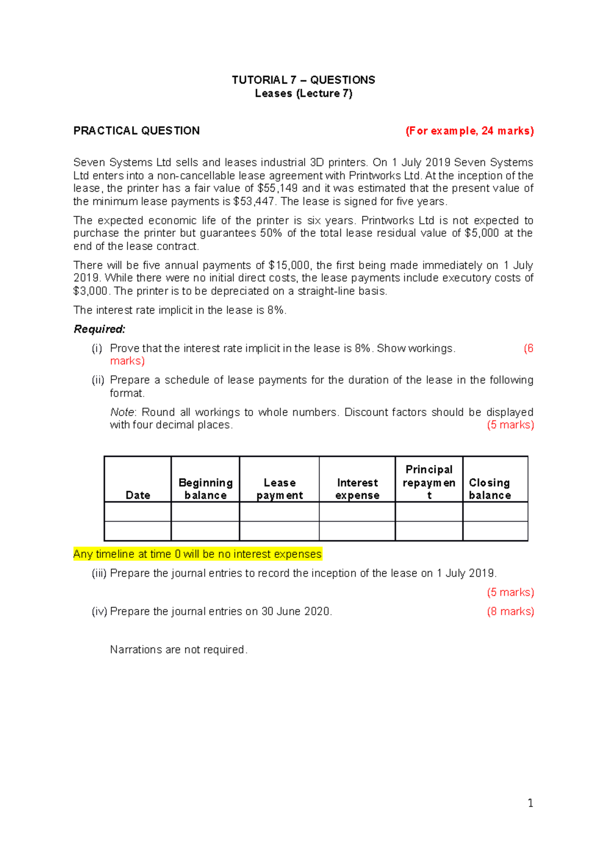 Ayb200 2021 1 L7 Tutorial Questions Tutorial 7 Questions Leases Lecture 7 Practical