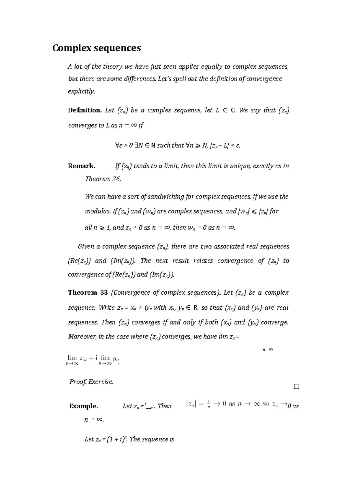 Analysis 18 - Complex sequences - Complex sequences A lot of the theory ...