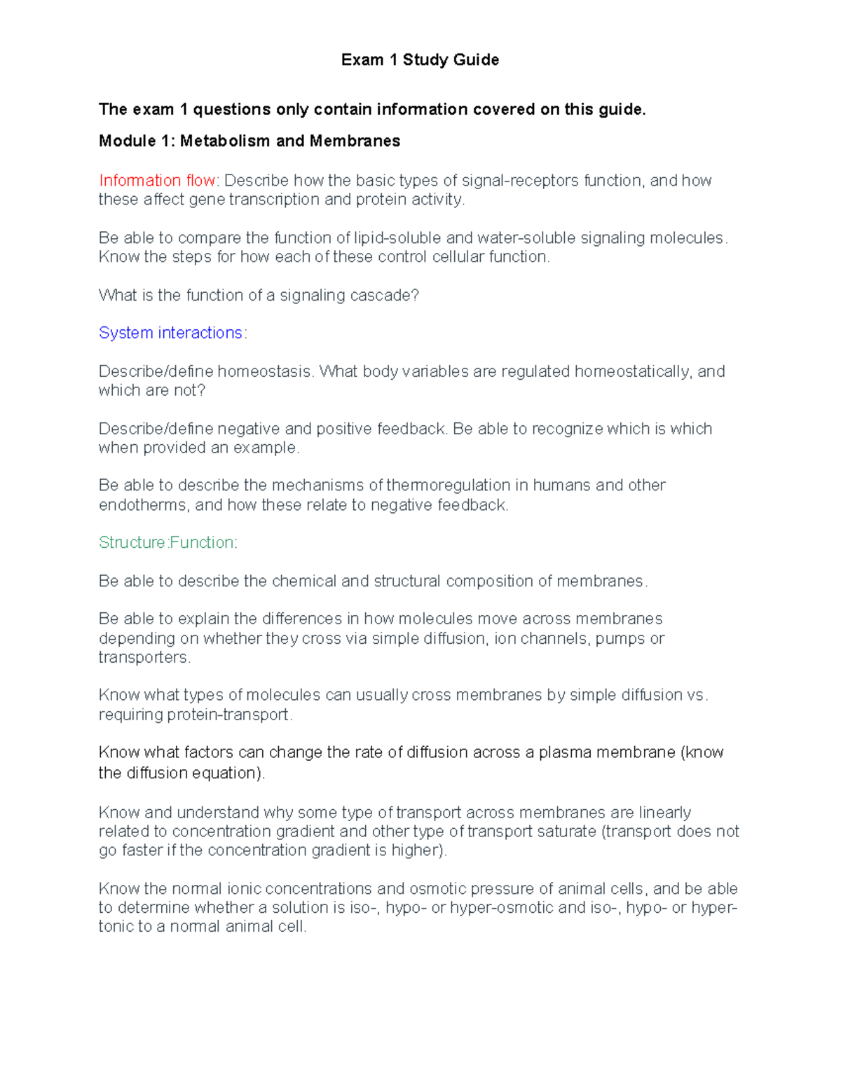 Exam 1 Study Guide fall 2024 - The exam 1 questions only contain ...