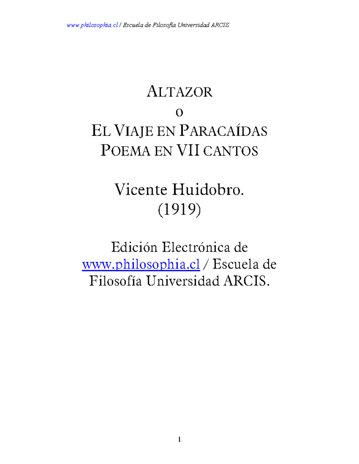 Altazor - Libro de poesía - ALTAZOR o EL VIAJE EN P ARACAÍDAS P OEMA EN ...