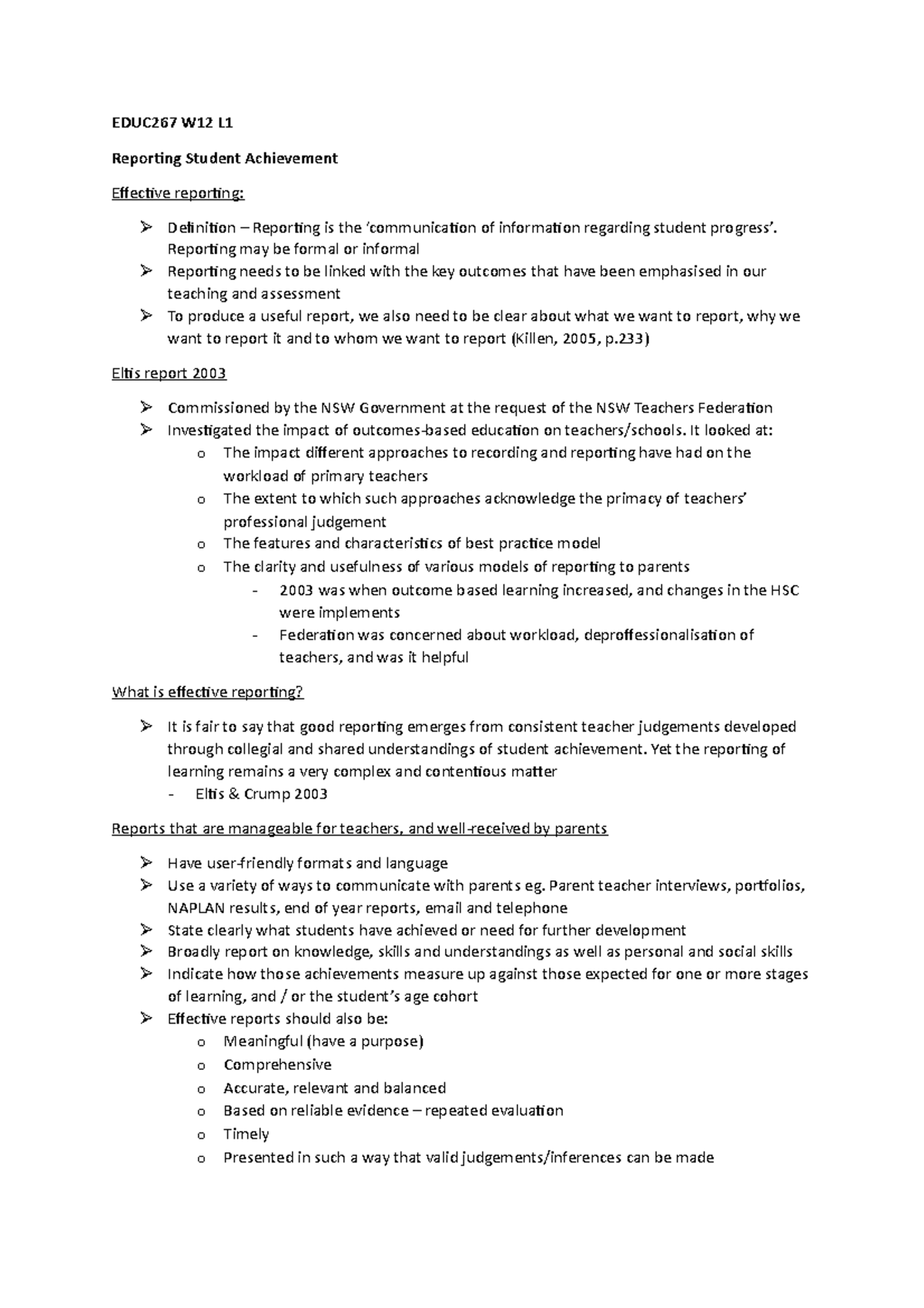 EDUC267 W12 L1 - Detailed lecture notes - EDUC267 W12 L Reporting ...