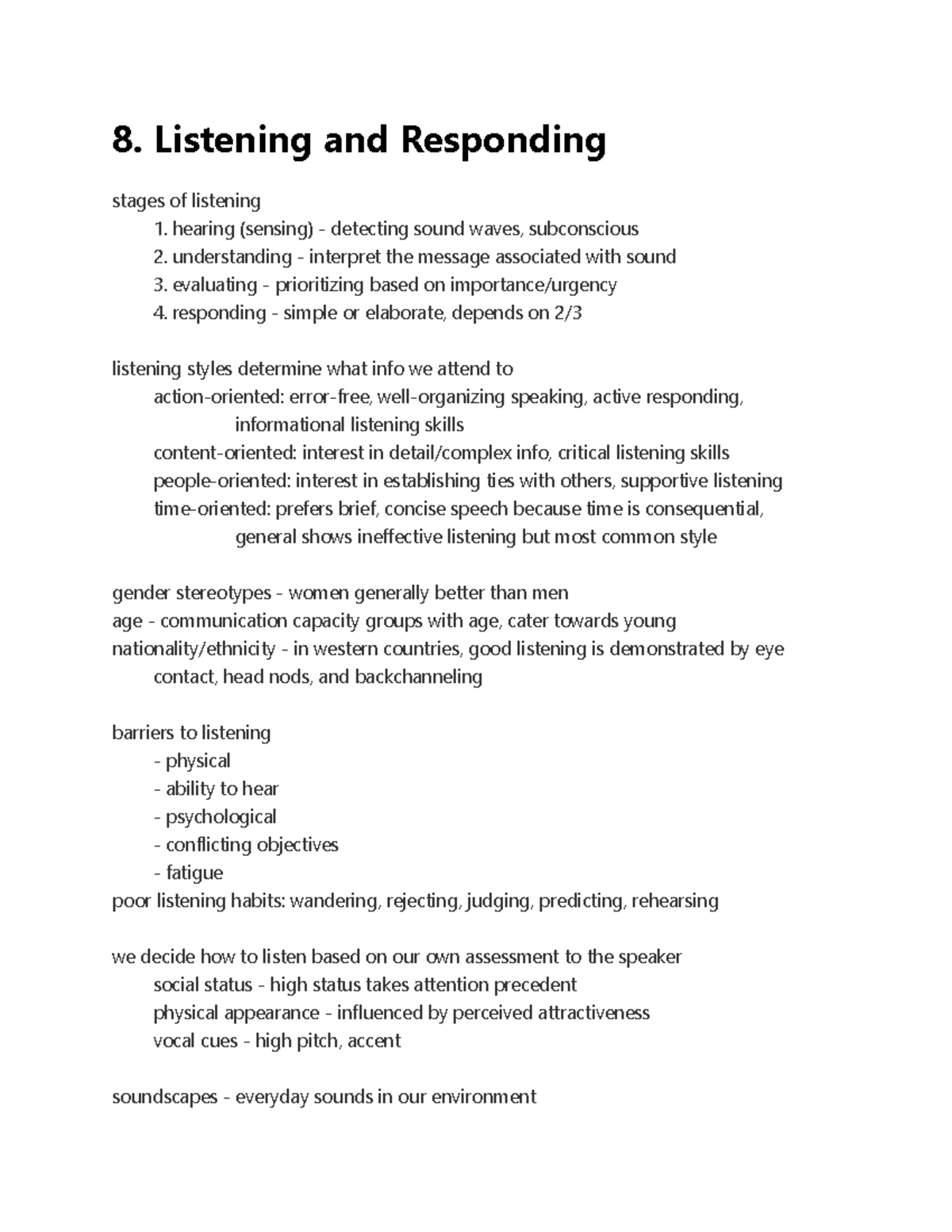 8. Listening and Responding - 8. Listening and Responding stages of listening 1. hearing ...
