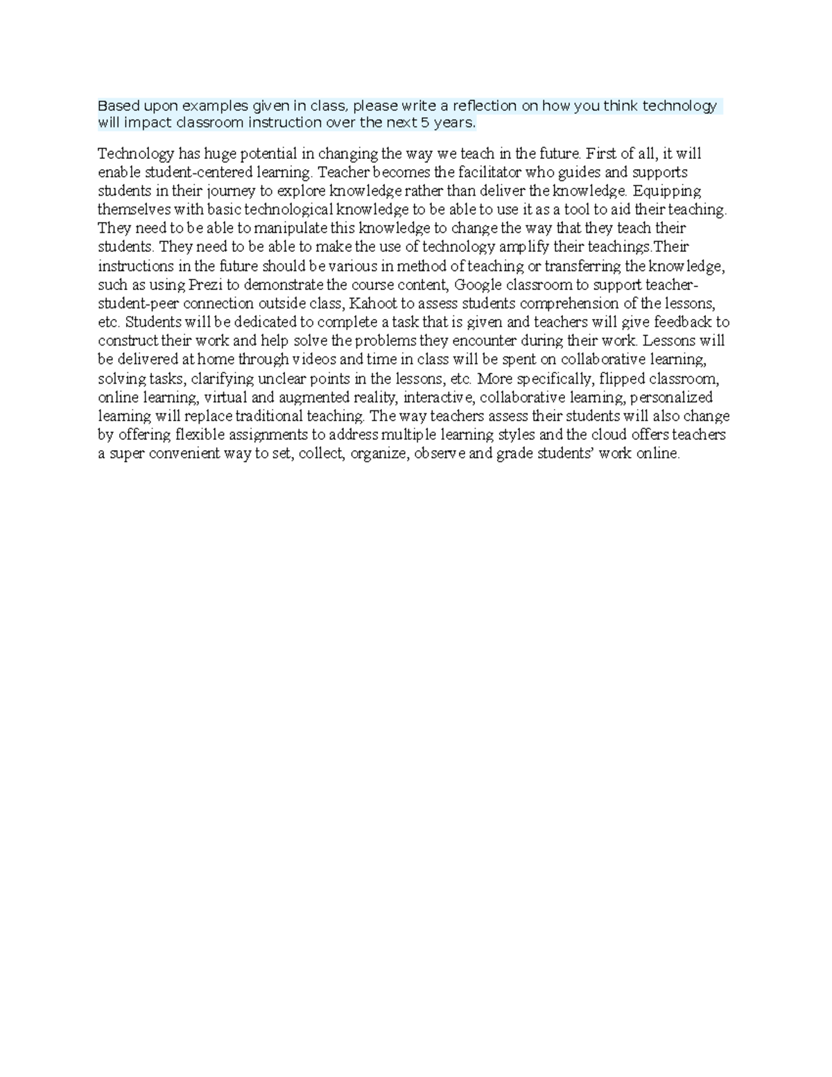 Reflection 10 - Based upon examples given in class, please write a ...