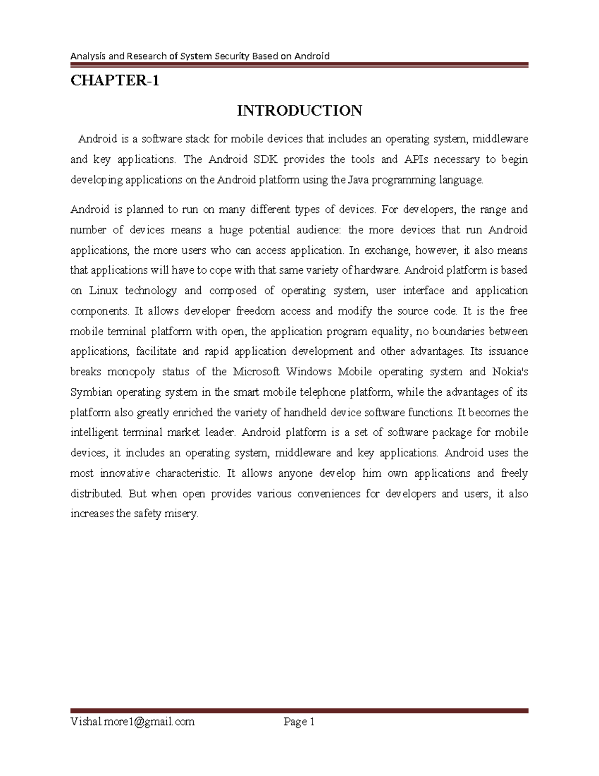 Analysis and Research of System Security Based on Android - CHAPTER- INTRODUCTION Android is a ...