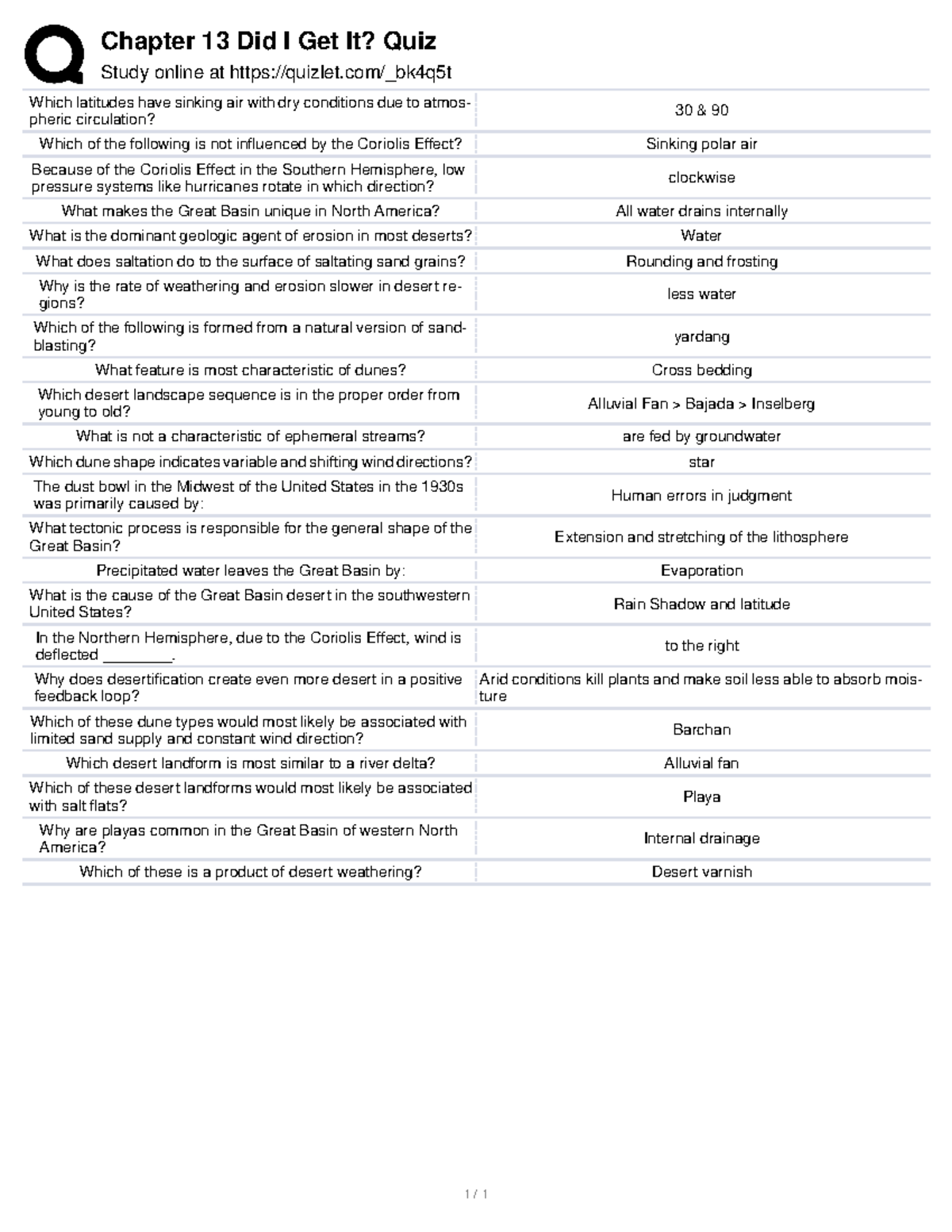 Chapter 13 Did I Get It Quiz - Chapter 13 Did I Get It? Quiz Study ...