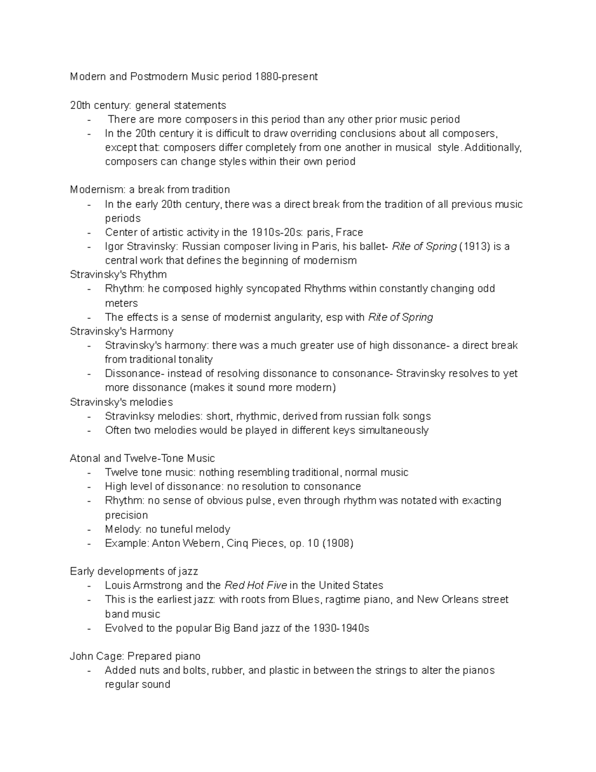 Modernist and Postmodernsit period Music - Modern and Postmodern Music ...