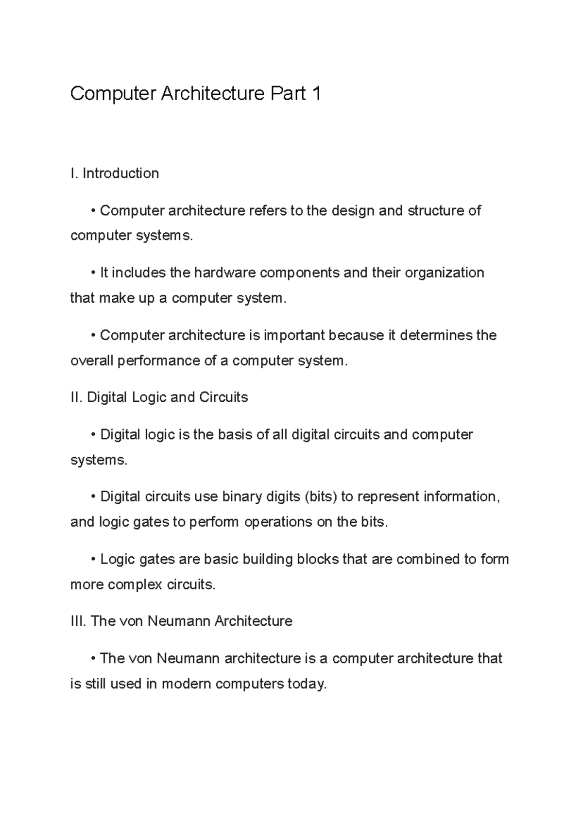 Computer Architecture Part 1 - Introduction Computer architecture refers to the design and ...