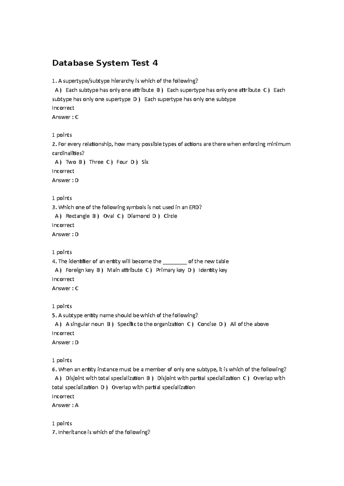 Database System Test - For every relationship, how many possible types ...