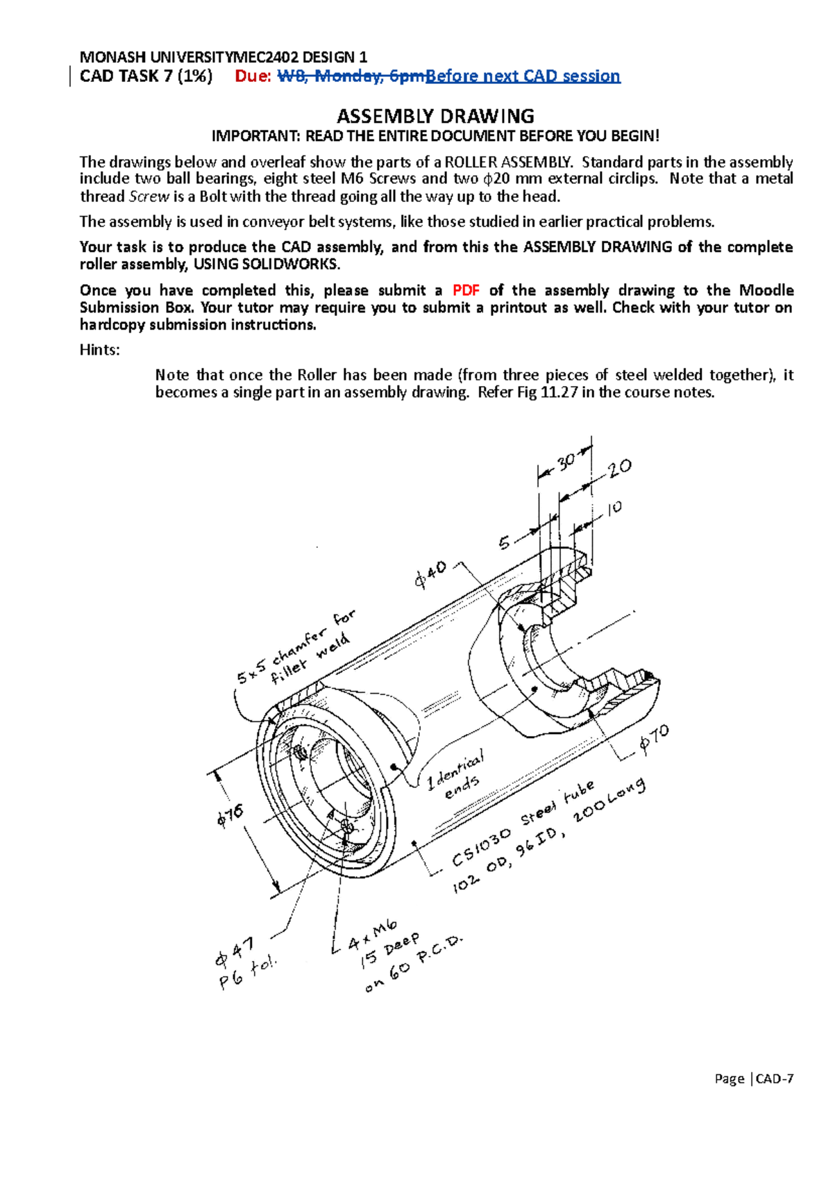 Cadtask 7 - Assembly Drawing - W7 - MONASH UNIVERSITYMEC2402 DESIGN 1 ...