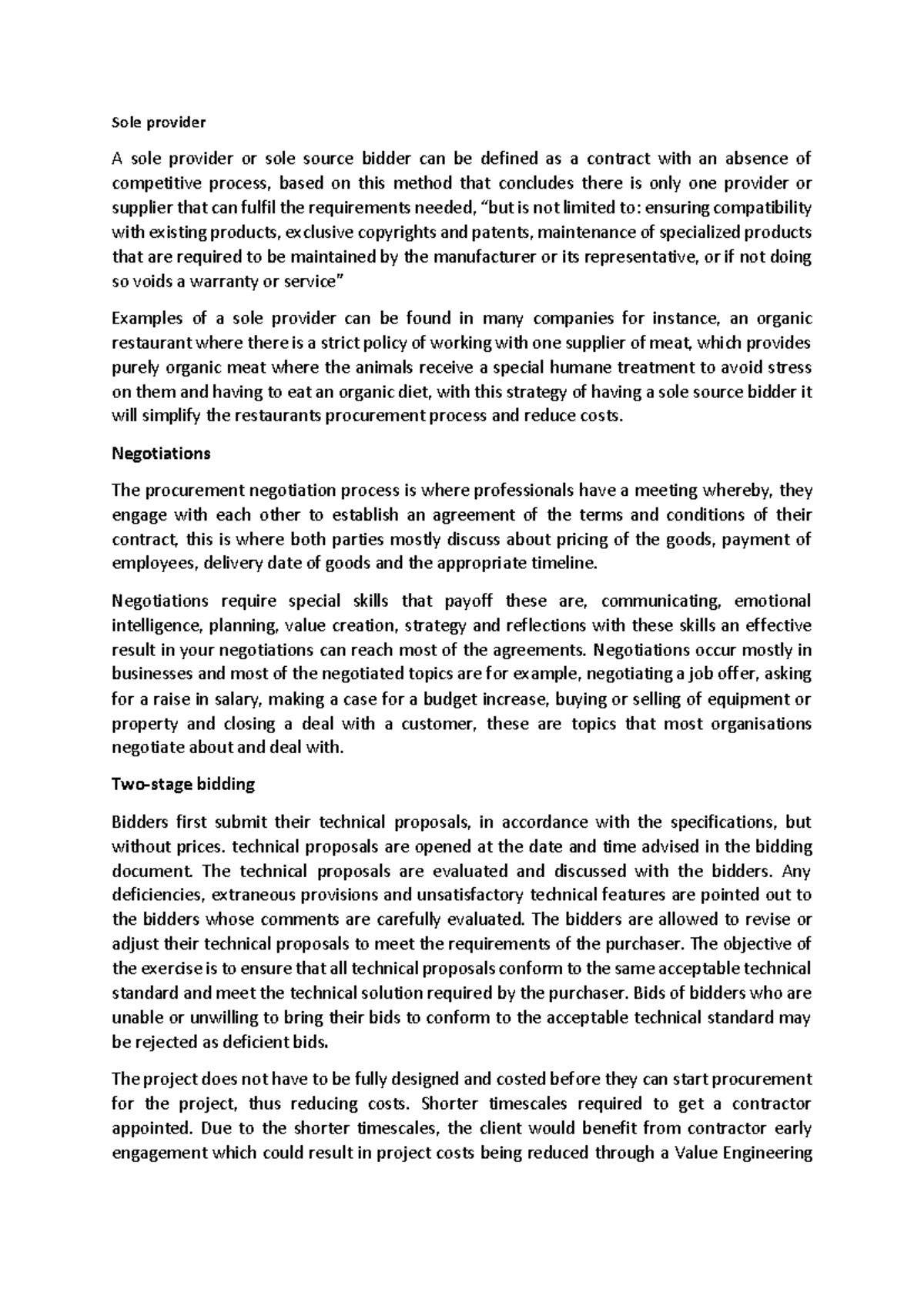 SLM presentation - Sole provider A sole provider or sole source bidder ...