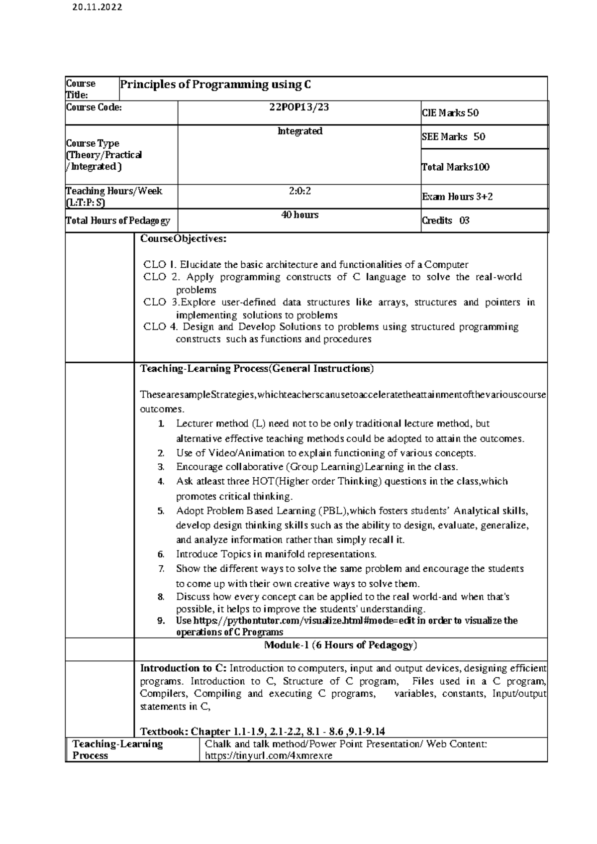 22POP13 - Course Title: Principles of Programming using C Course Code: 22POP13/ CIE Marks 50 5 0 ...