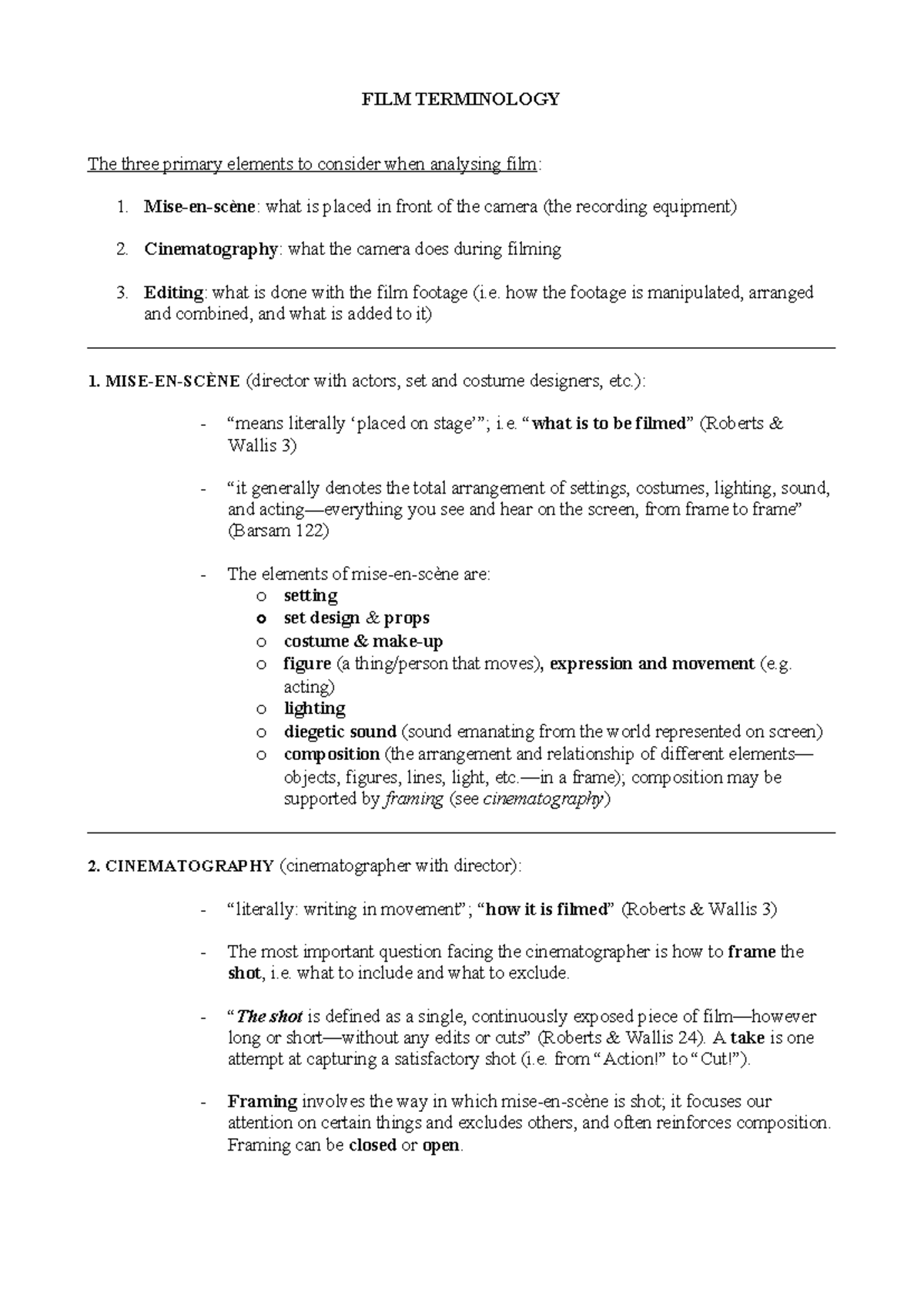 FILM Terminology -1 - notes - FILM TERMINOLOGY The three primary ...