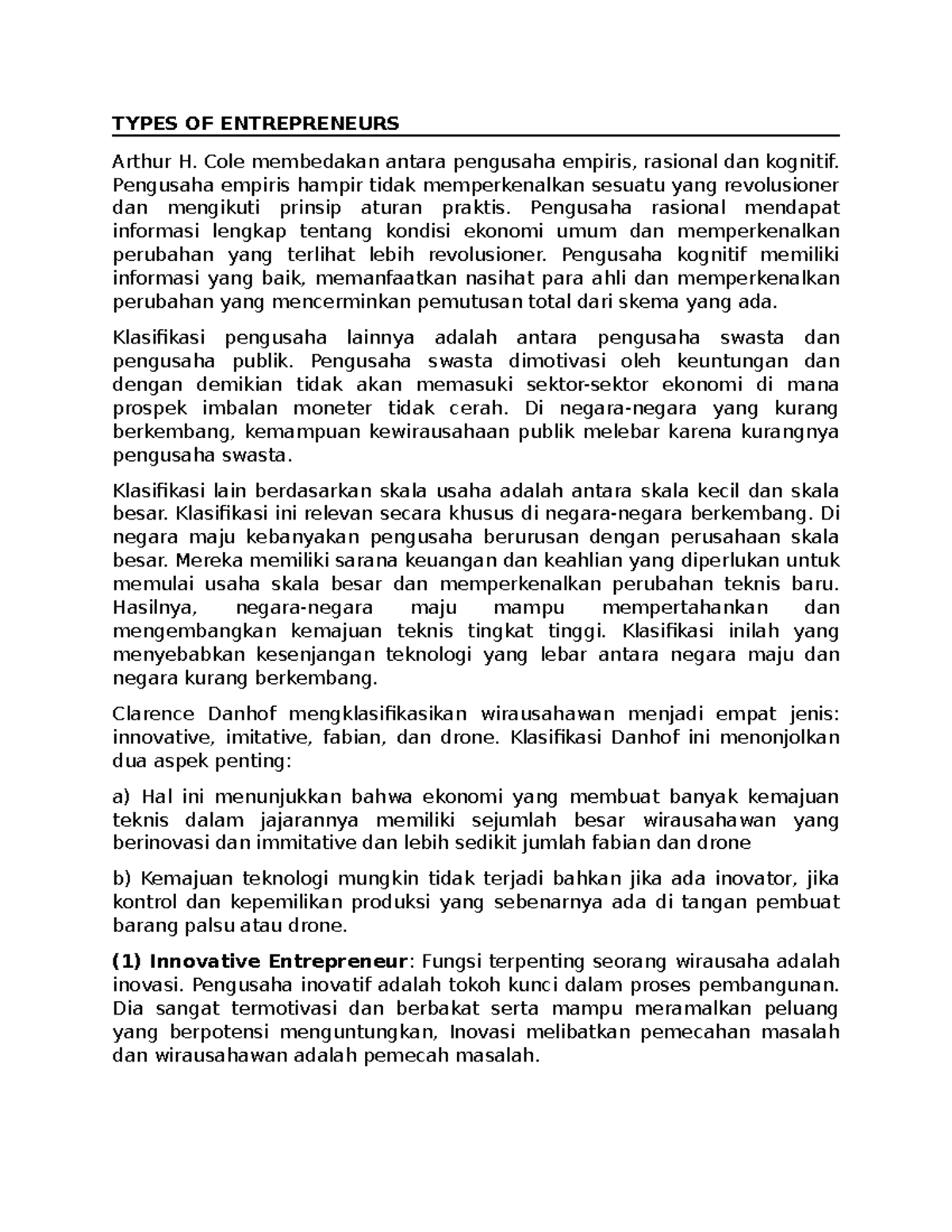 Types of Entrepreneurs - TYPES OF ENTREPRENEURS Arthur H. Cole ...