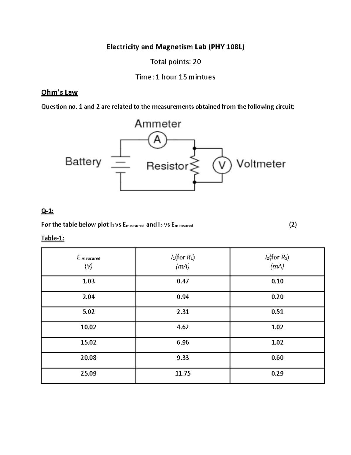 Phy108L - question demo - Electricity and Magnetism Lab (PHY 108L ...
