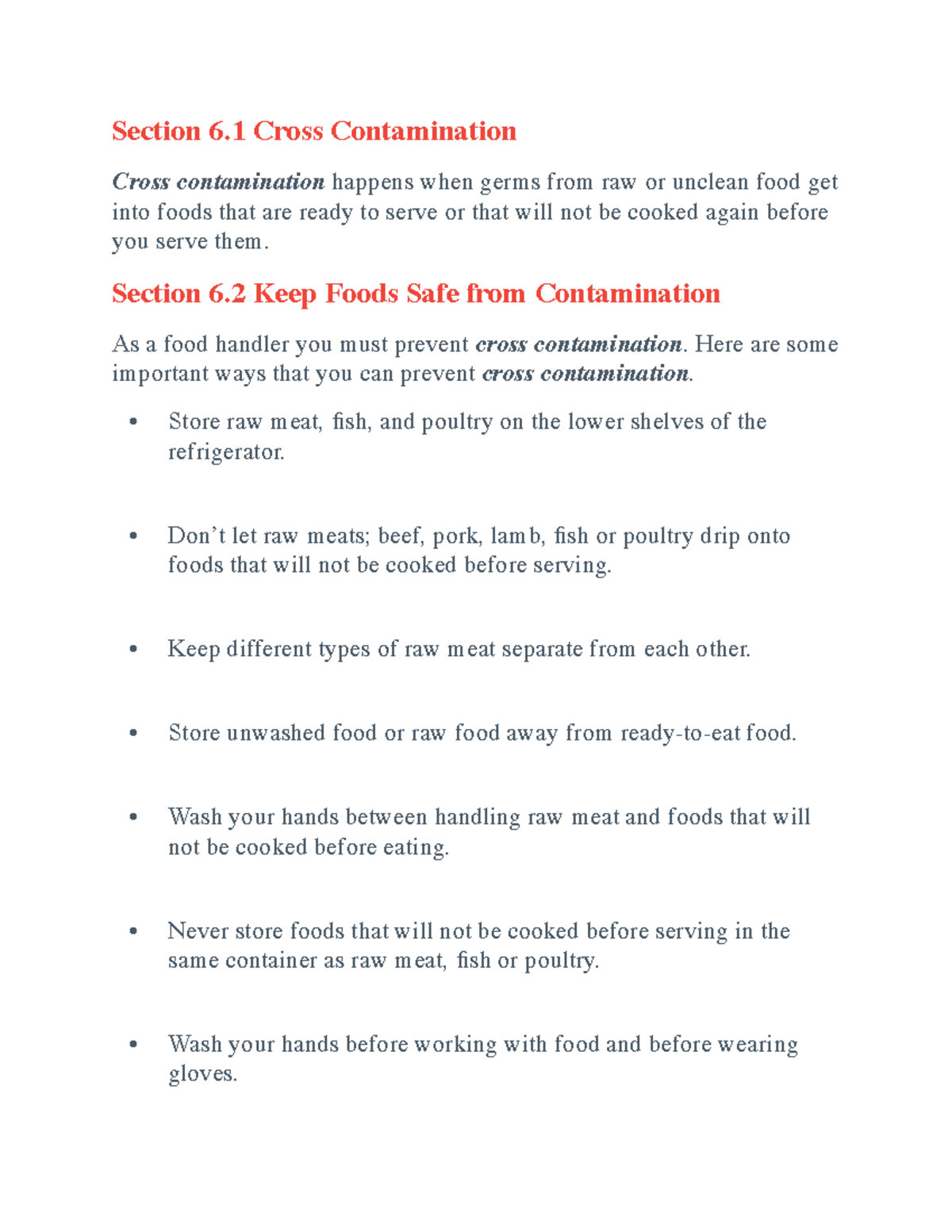 Food - referral textbook - Section 6 Cross Contamination Cross ...