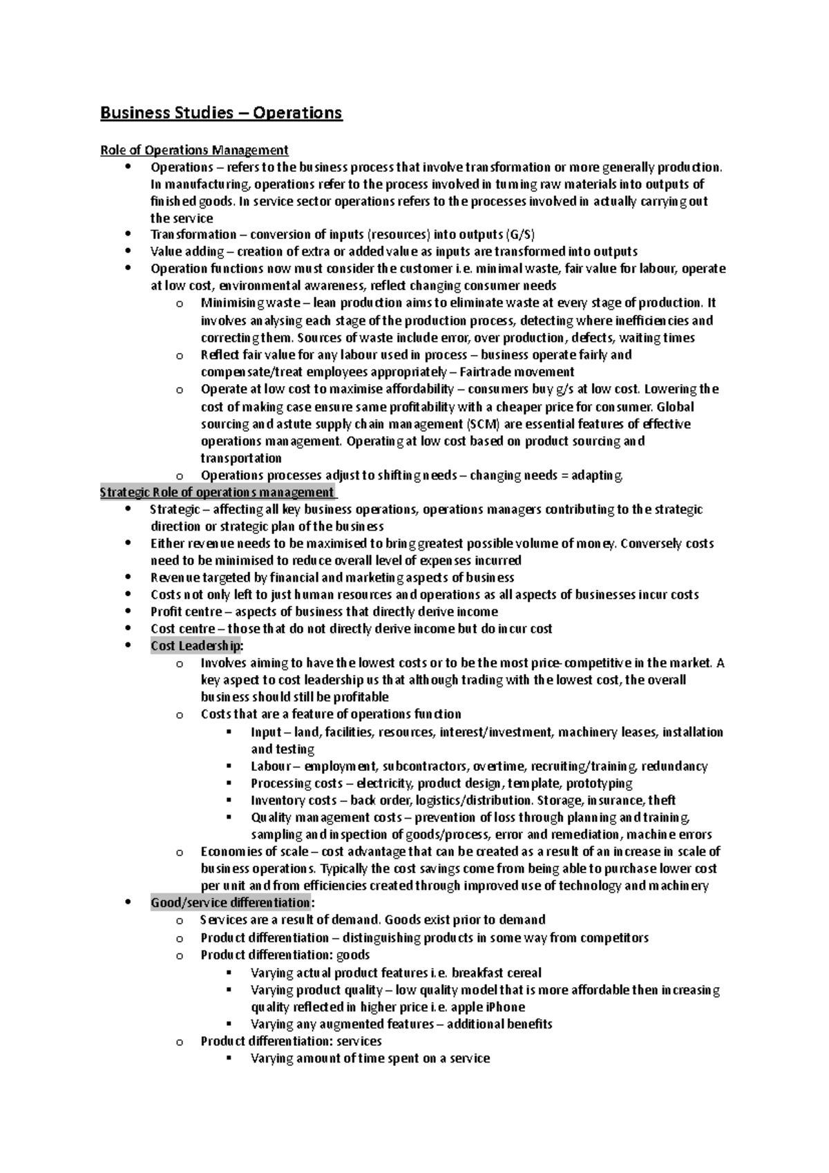 Operations HSC syllabus - Business Studies – Operations Role of ...