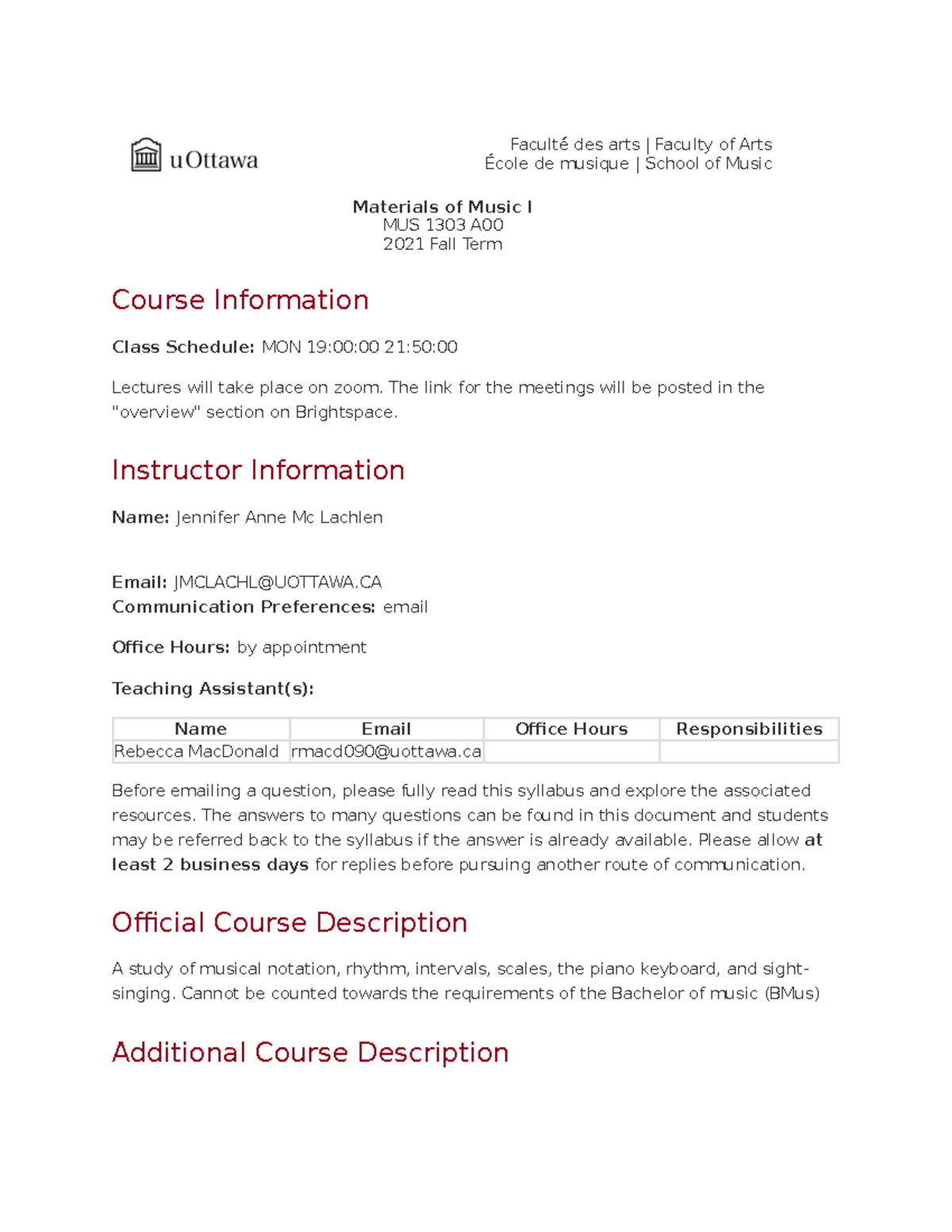 2021 Fall Term MUS 1303 A00 Materials of Music I - Faculté des arts ...