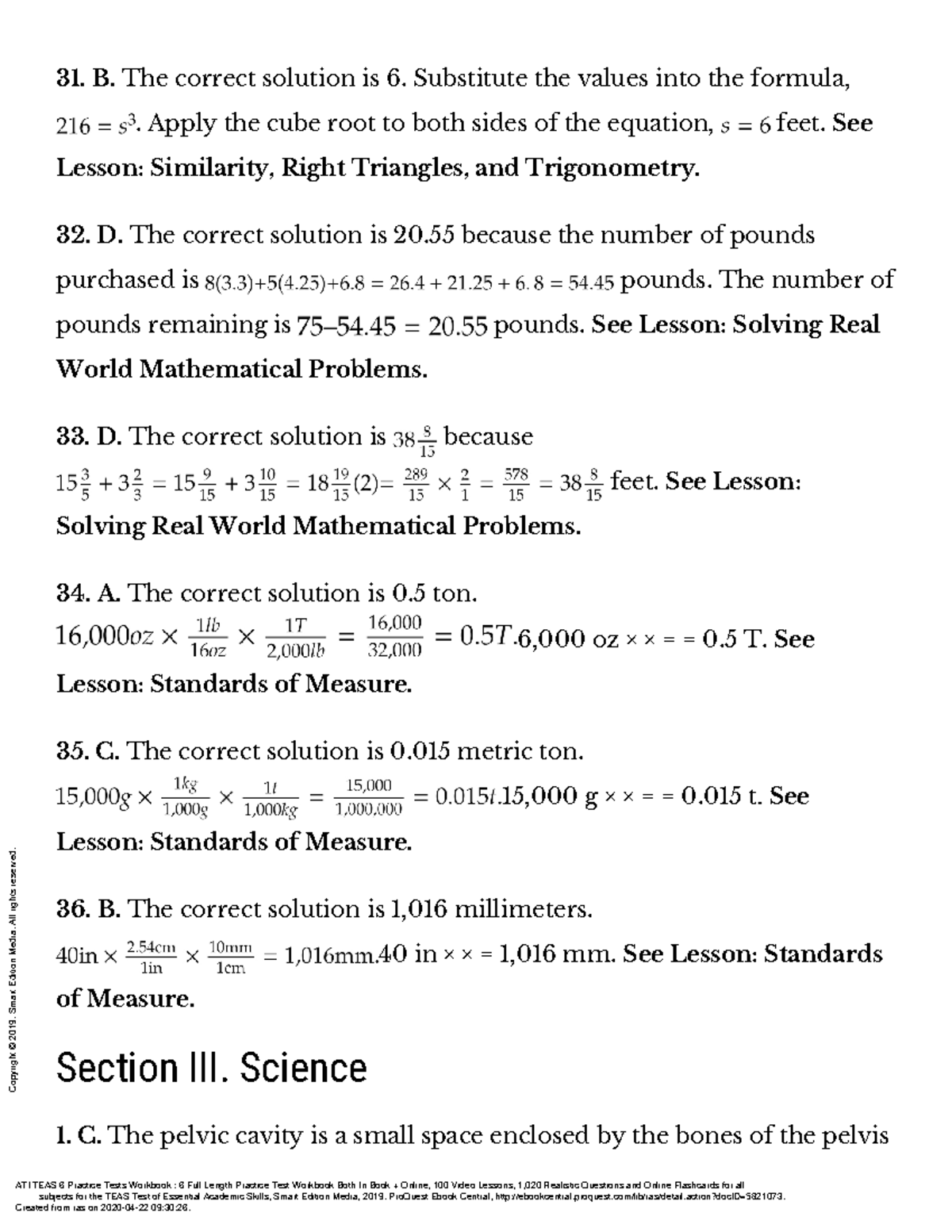 ATI TEAS 6 Practice Tests Workbook 6 Full Length P - B. The correct ...