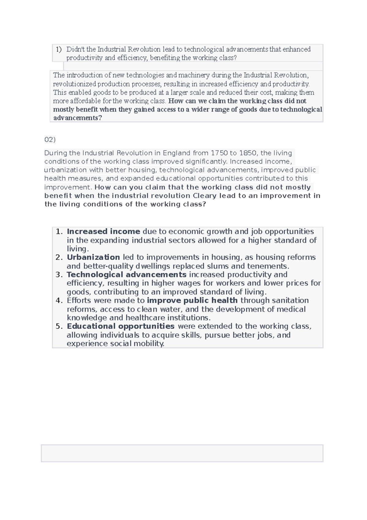 Modern world 2 - practice essay - 1) Didn't the Industrial Revolution ...