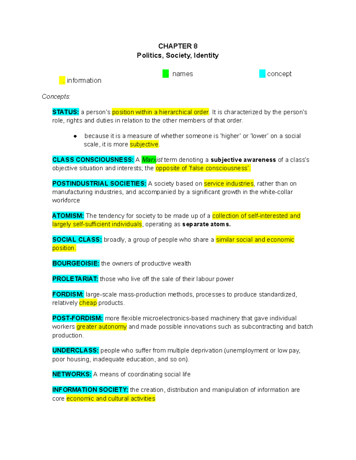 Chapter 8 - CHAPTER 8 Politics, Society, Identity . information . names ...
