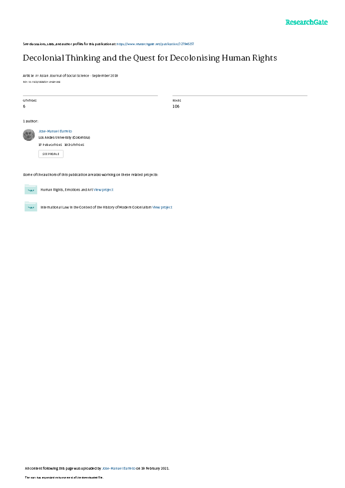 Barreto Decolonial Thinking proofs - See discussions, stats, and author ...