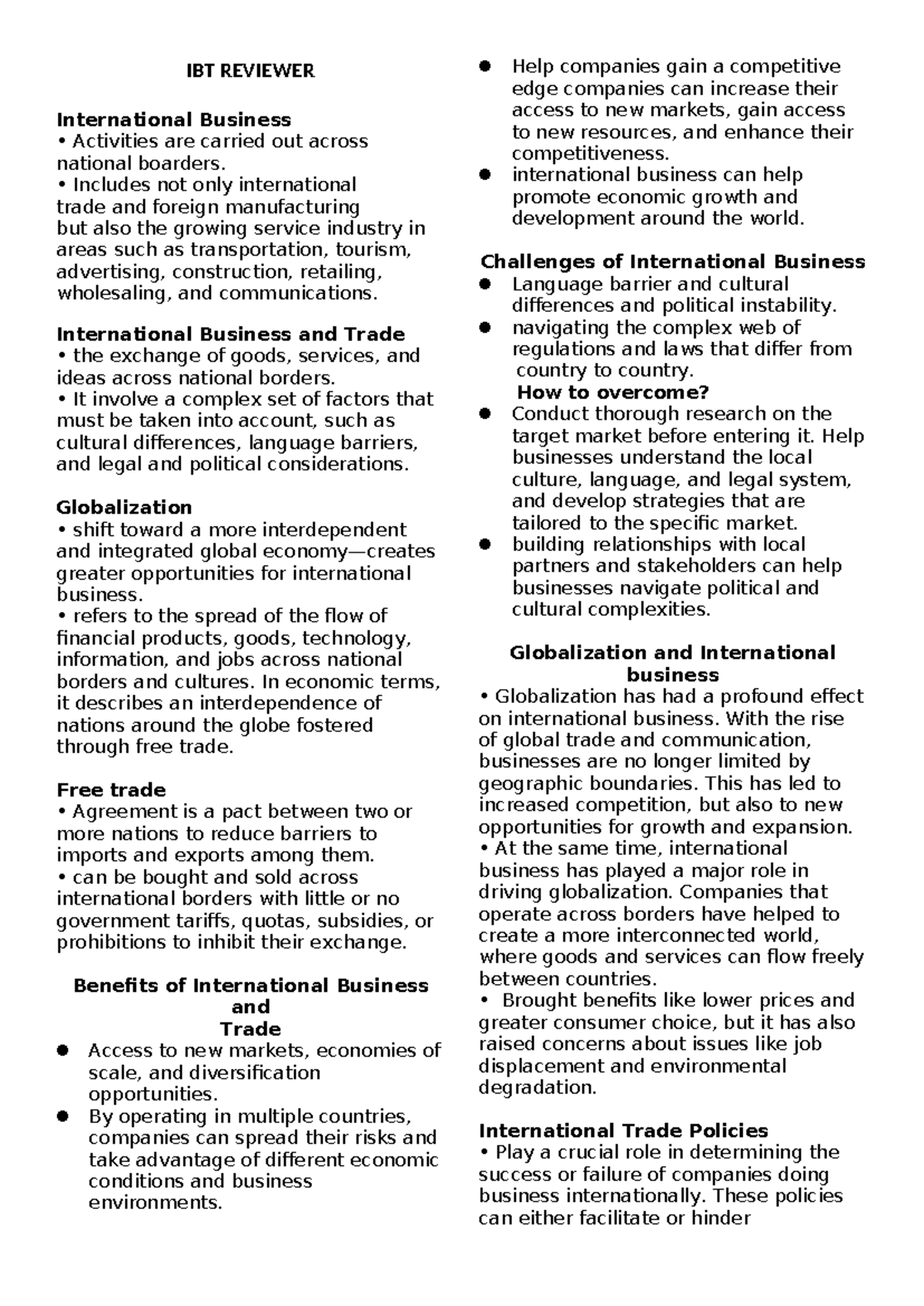 IBT Reviewer - IBT REVIEWER International Business Activities are ...