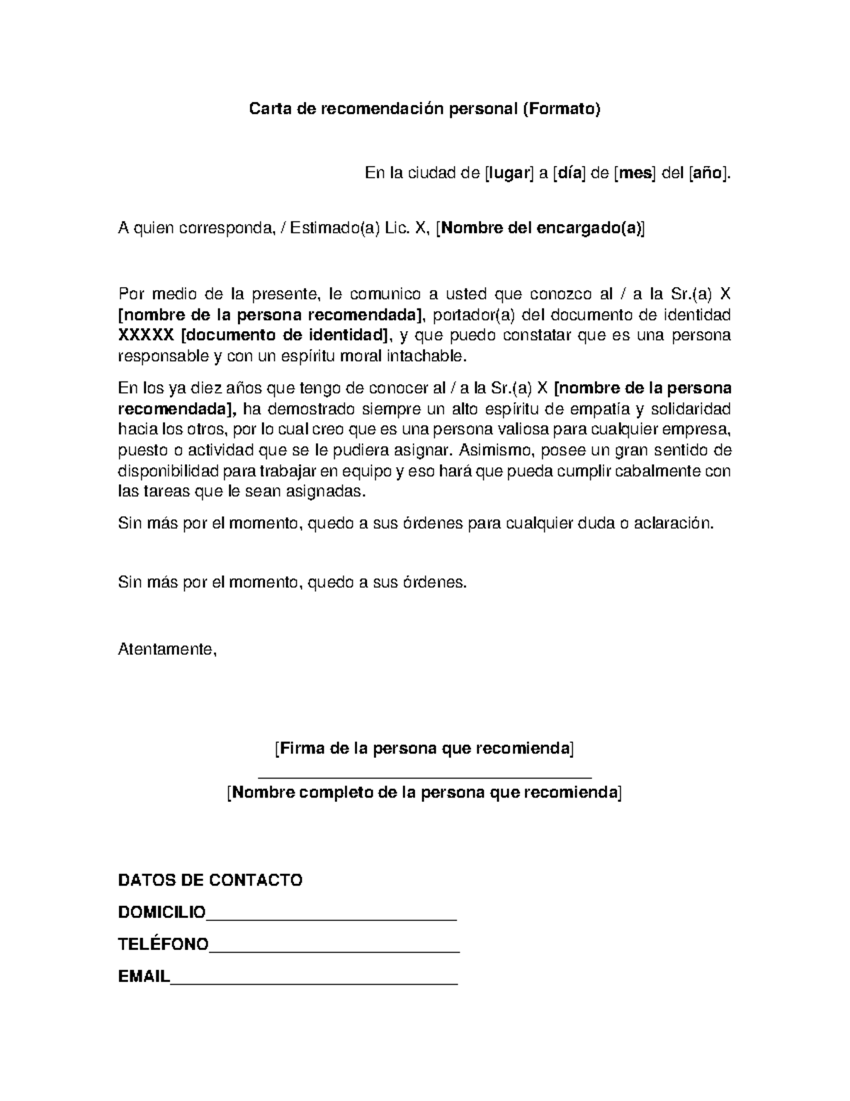 Formato Word Formato Carta Recomendacion Laboral Willsccommonplacebook