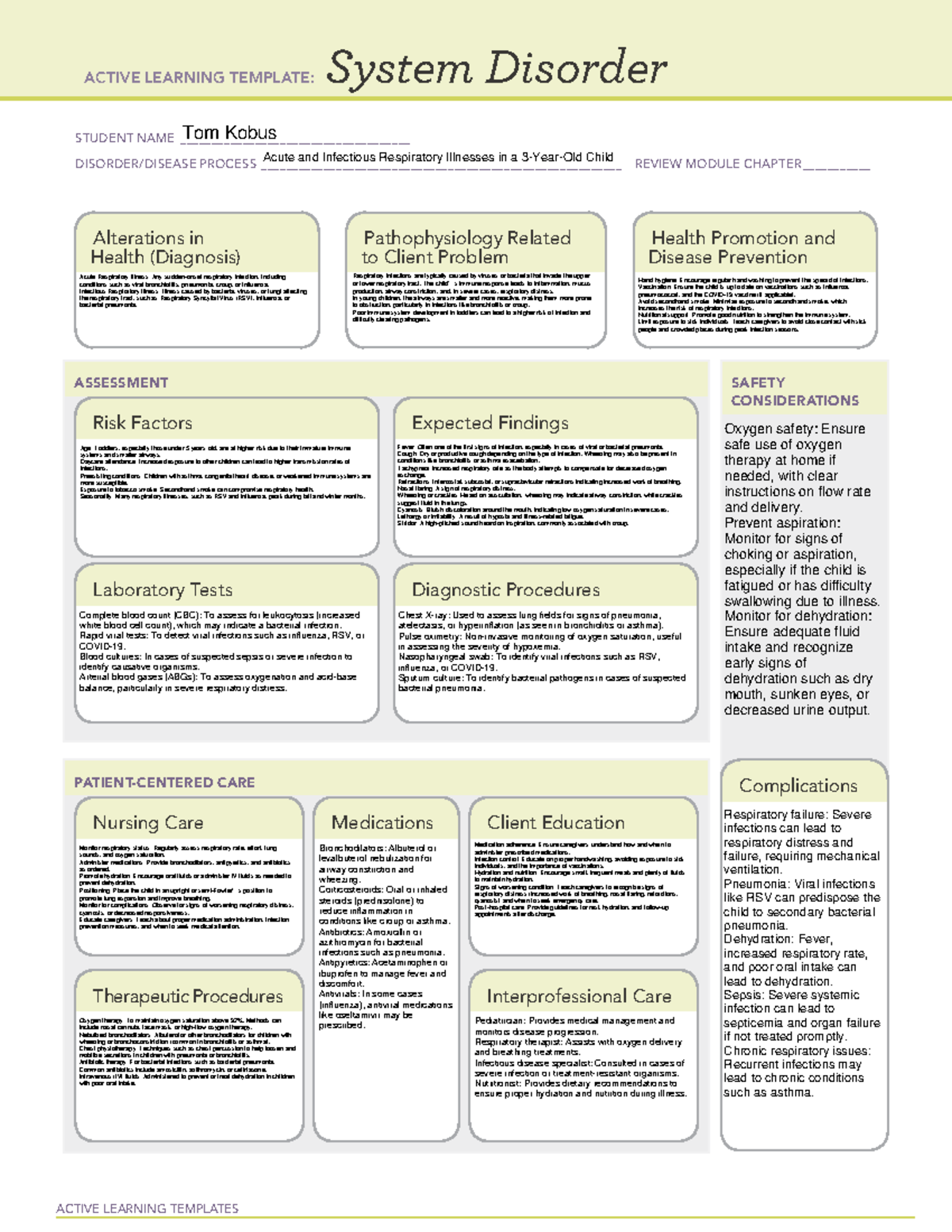 ATI Acute and Infectious Respiratory Illnesses - ACTIVE LEARNING ...