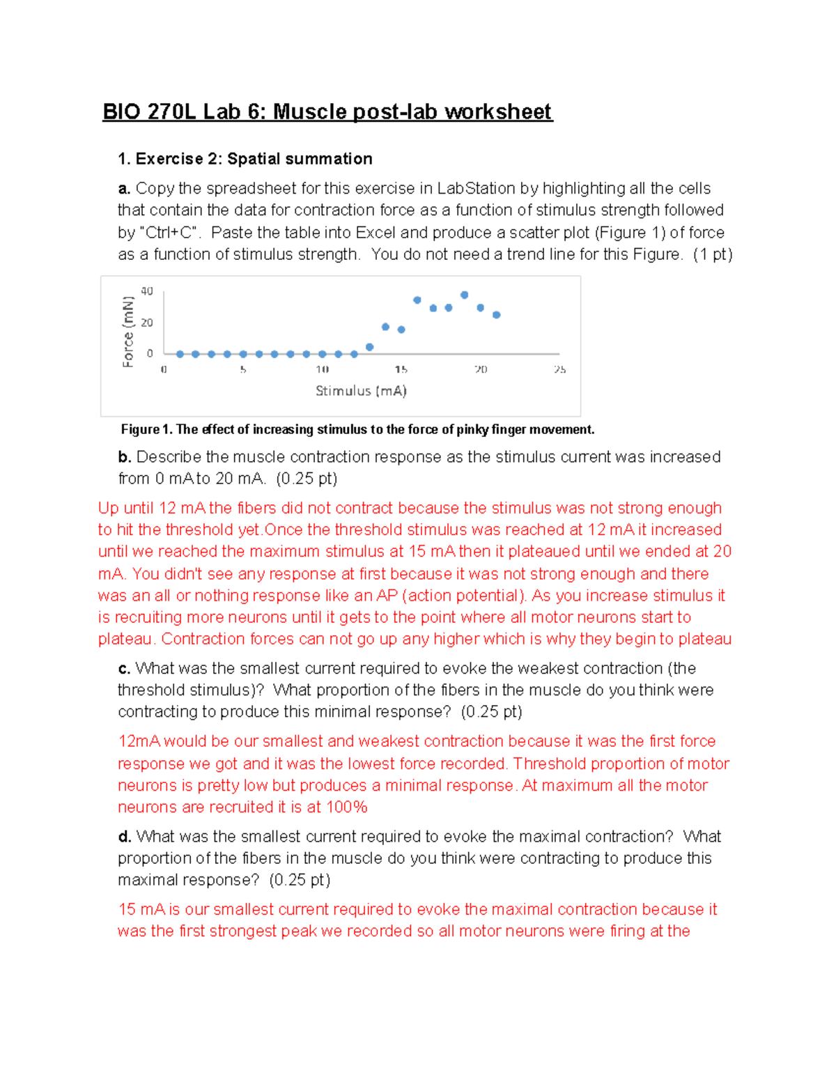 Muscle BIO 270 Lab Post Worksheet - BIO 270L Lab 6: Muscle post-lab worksheet 1. Exercise 2 ...