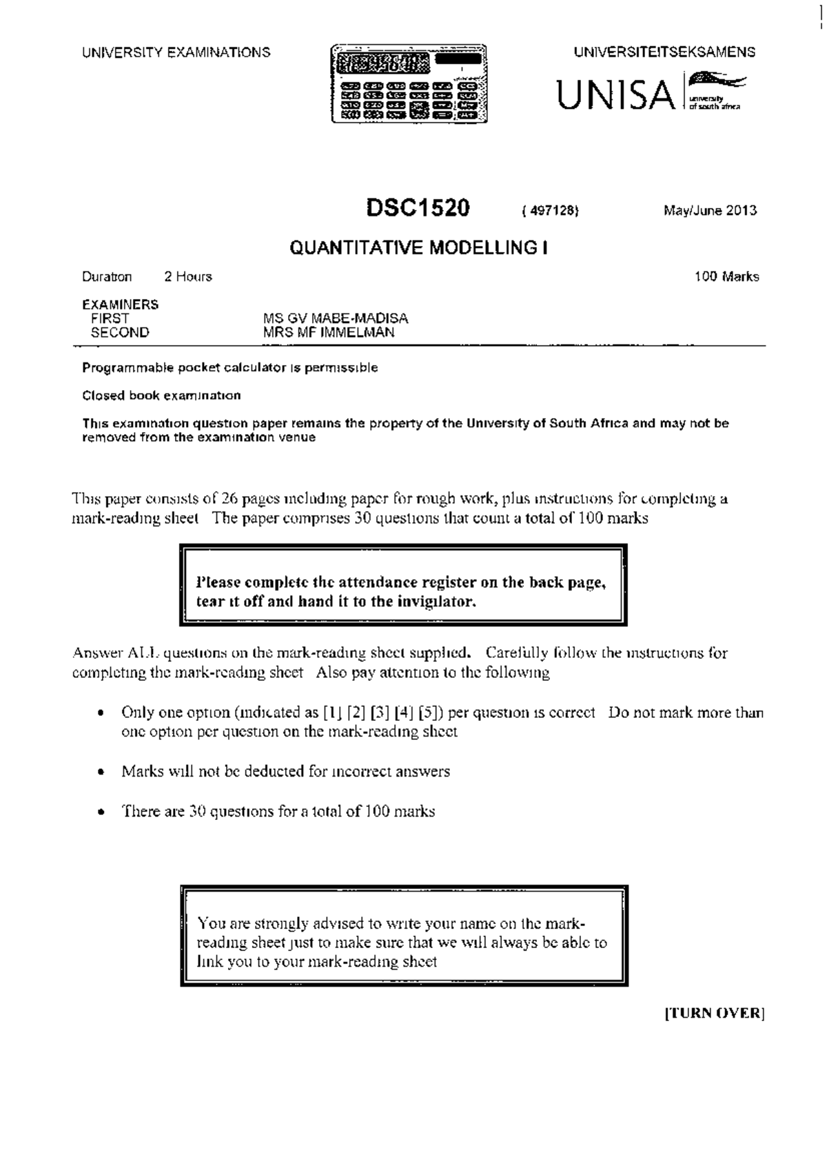 Exam 2013 - DSC1520 - Studocu