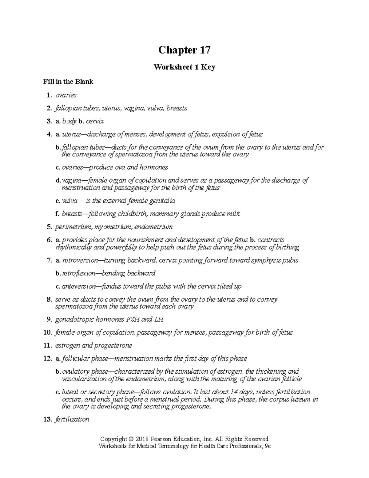 Chapter 17 Worksheet Key - Chapter 17 Worksheet 1 Key Fill in the Blank ...