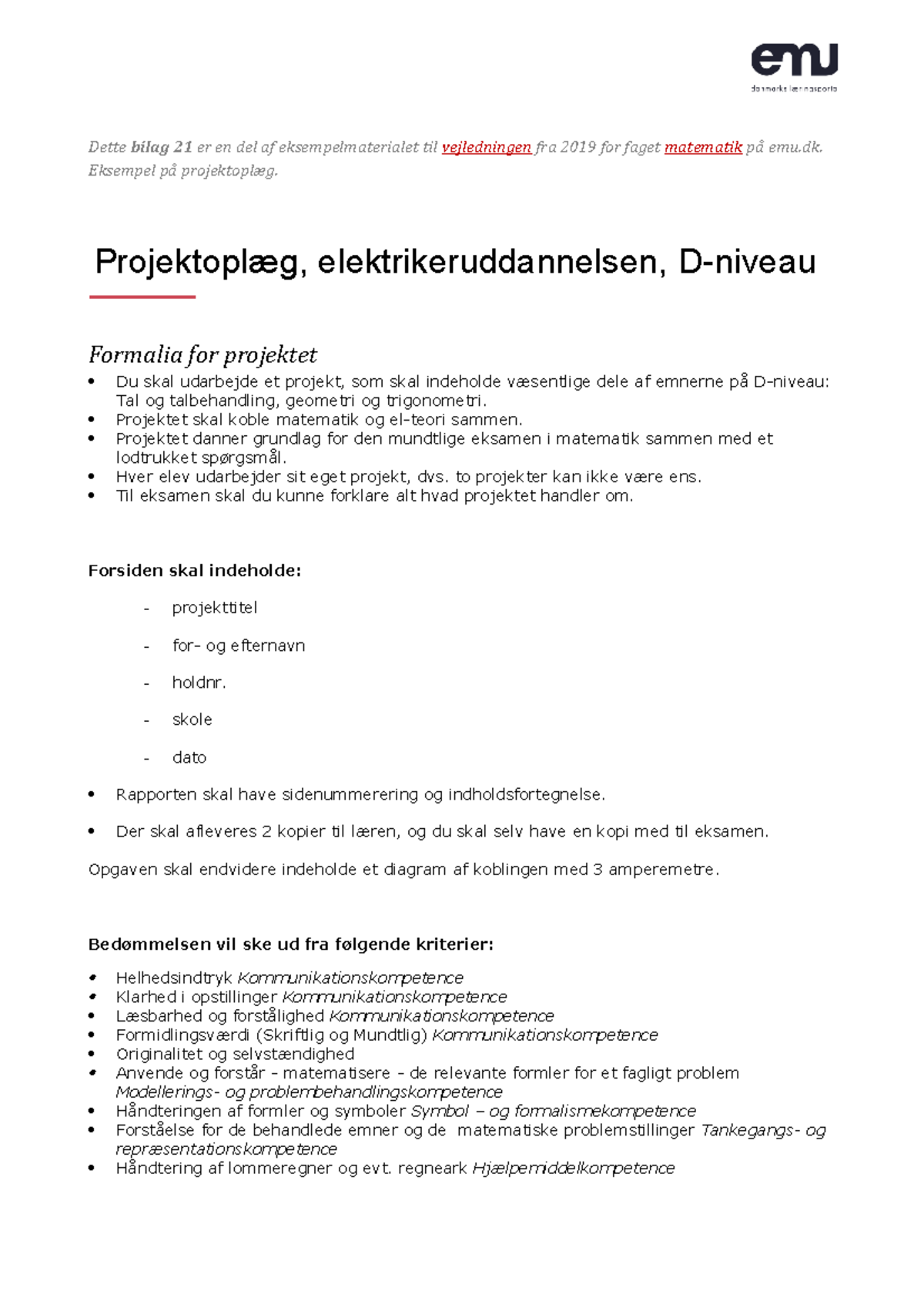 Bilag 21 eksempel på projektoplæg på D-niveau - elektriker - Dette ...