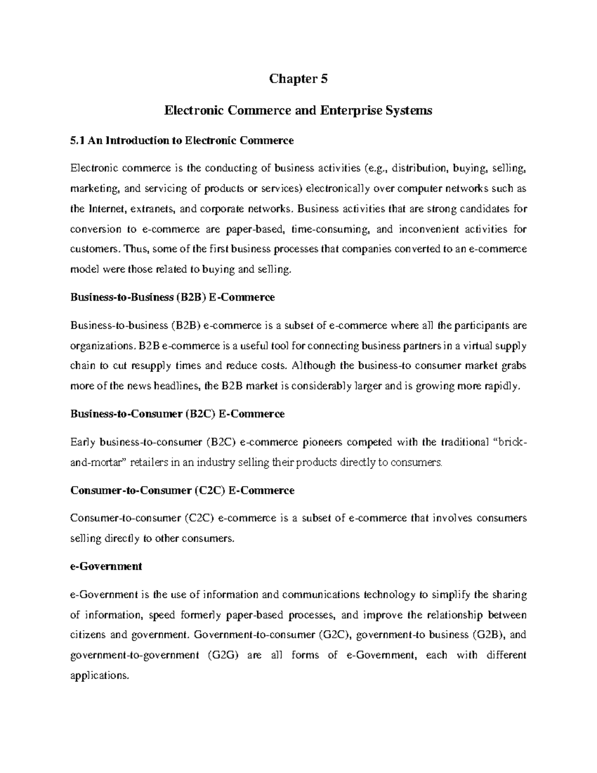 IS Chapter 5 - Accounting and Finance department 3rd year - Chapter 5 Electronic Commerce and ...