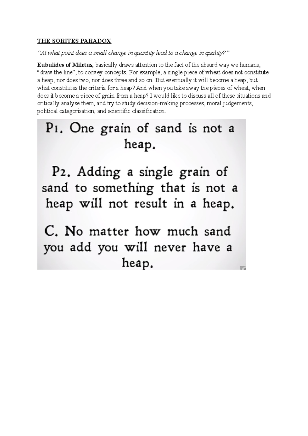 The sorites paradox - Summary Philosophy Honours - THE SORITES PARADOX ...