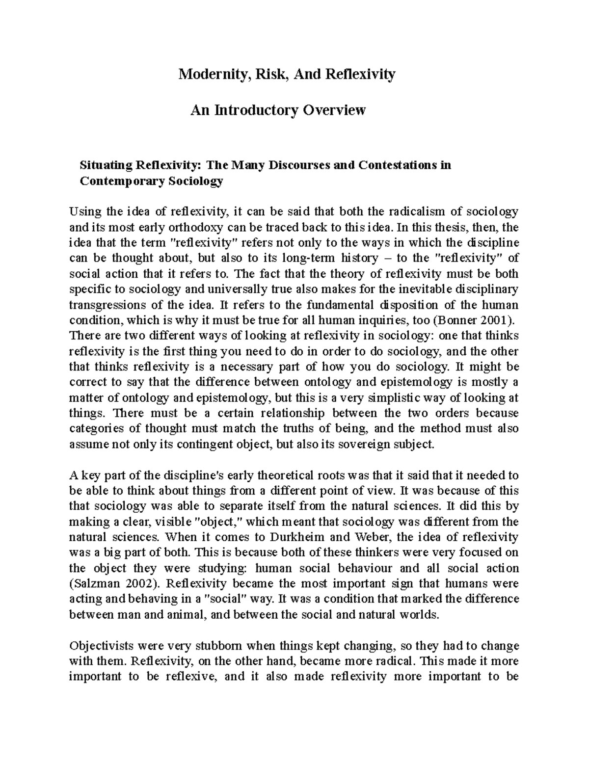 Modernity, Risk, And Reflexivity - In this thesis, then, the idea that ...